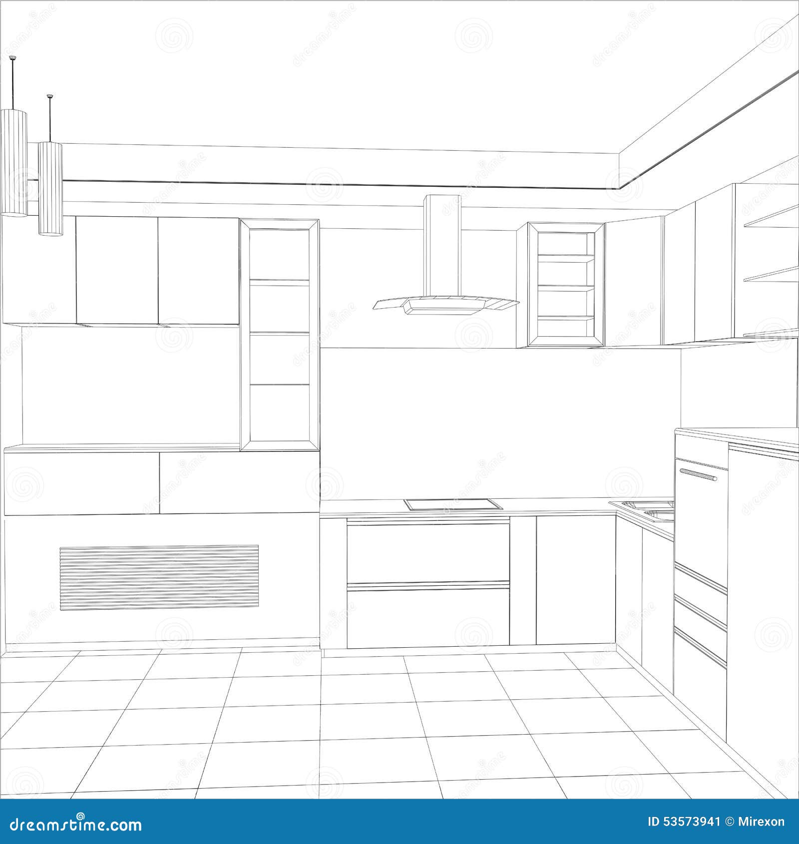 Sketch Plan Kitchen in the Wire Stock Vector - Illustration of ...