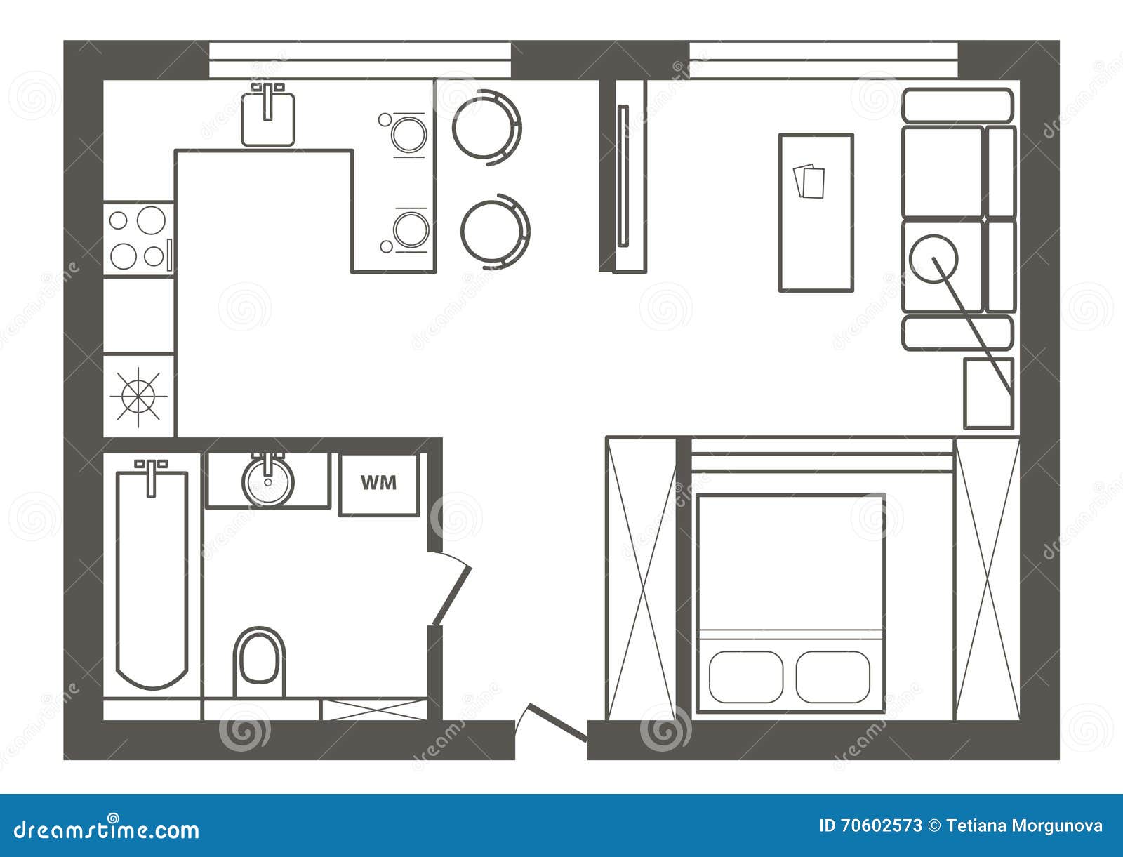 Sketch plan studio stock vector. Illustration of window - 70602573