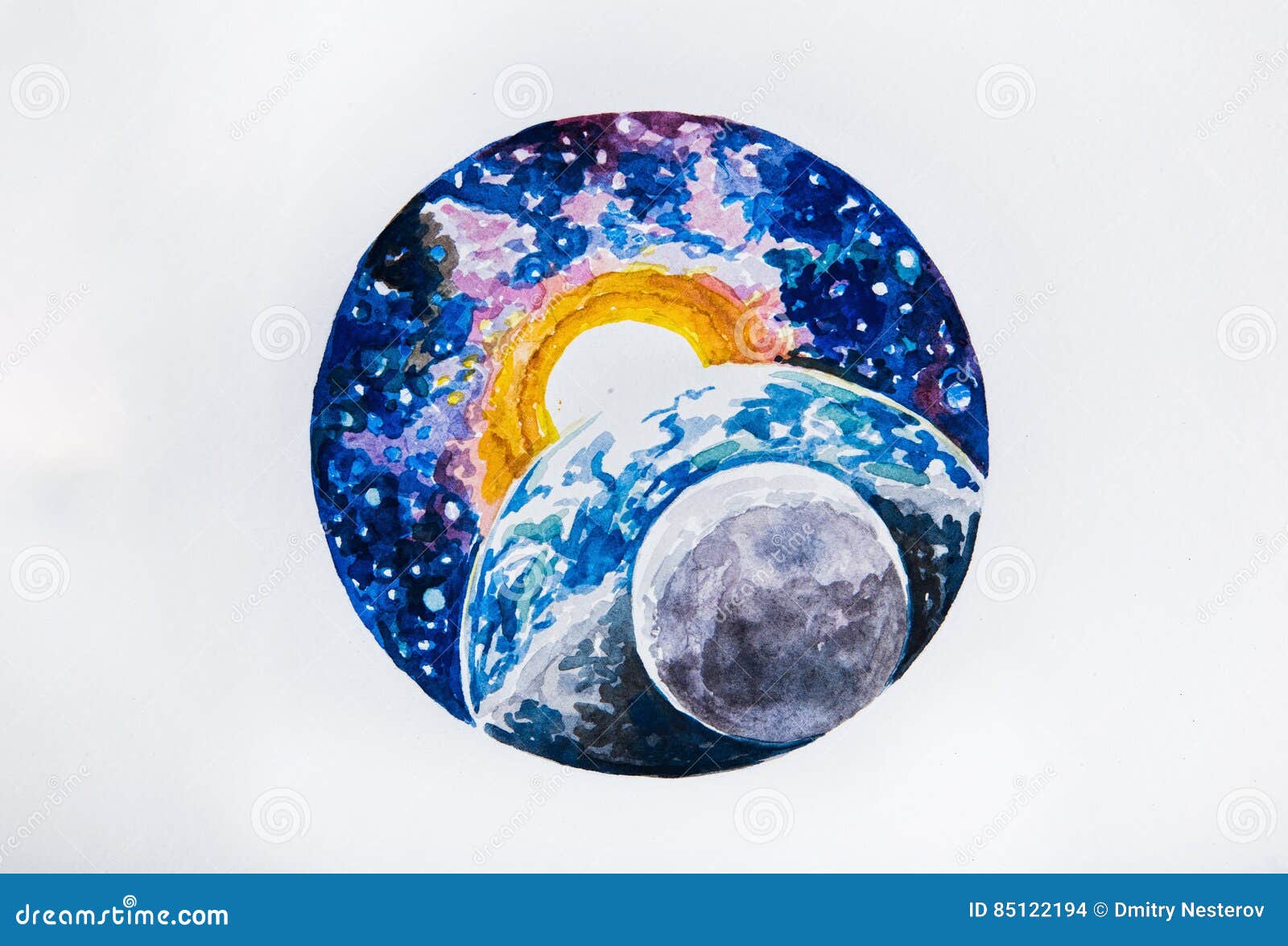 Sketch Planet Earth and Sun on a White Background. Stock Illustration ...