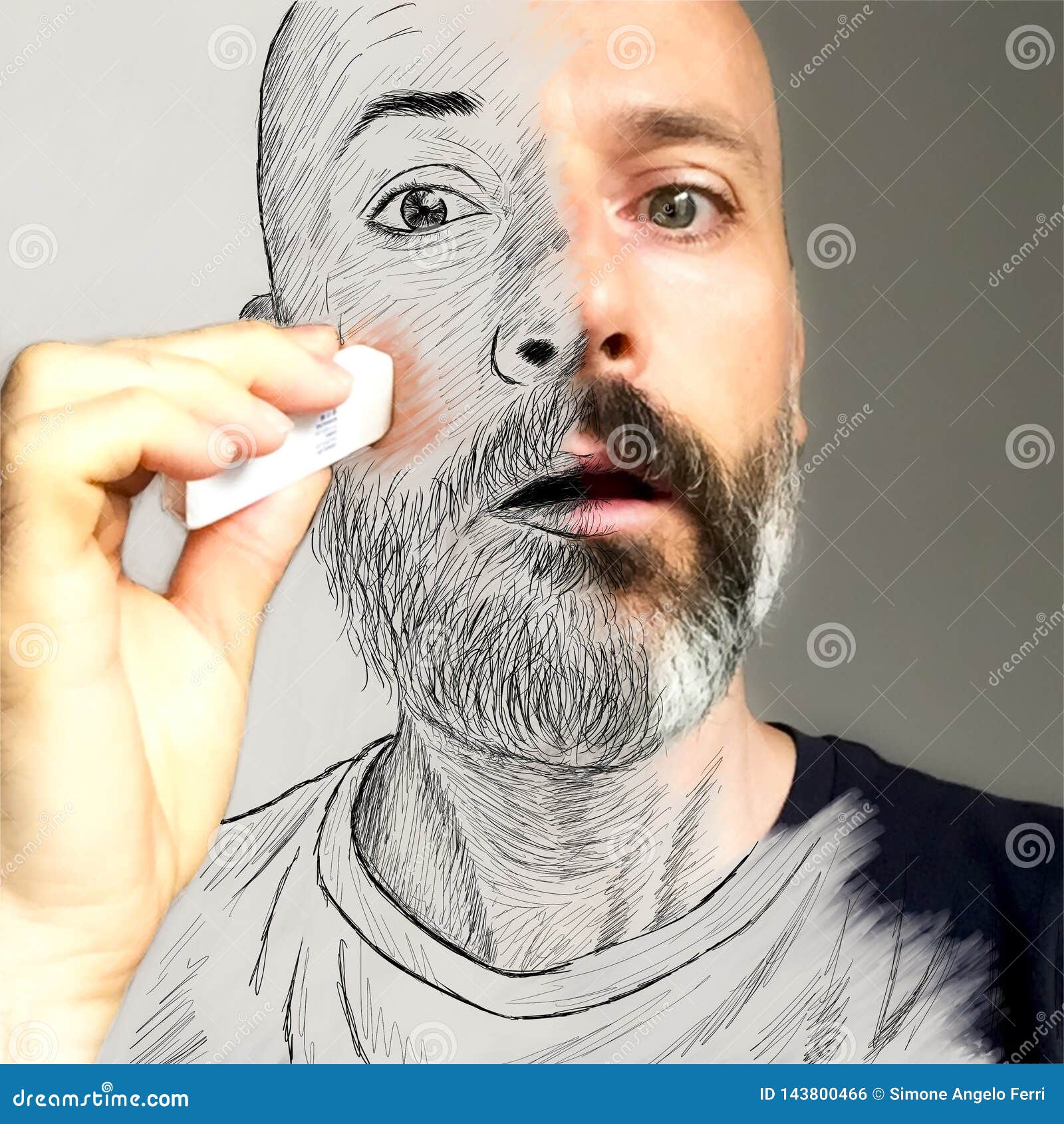 Aketch on Portrait. Man Erase His Face Stock Illustration ...