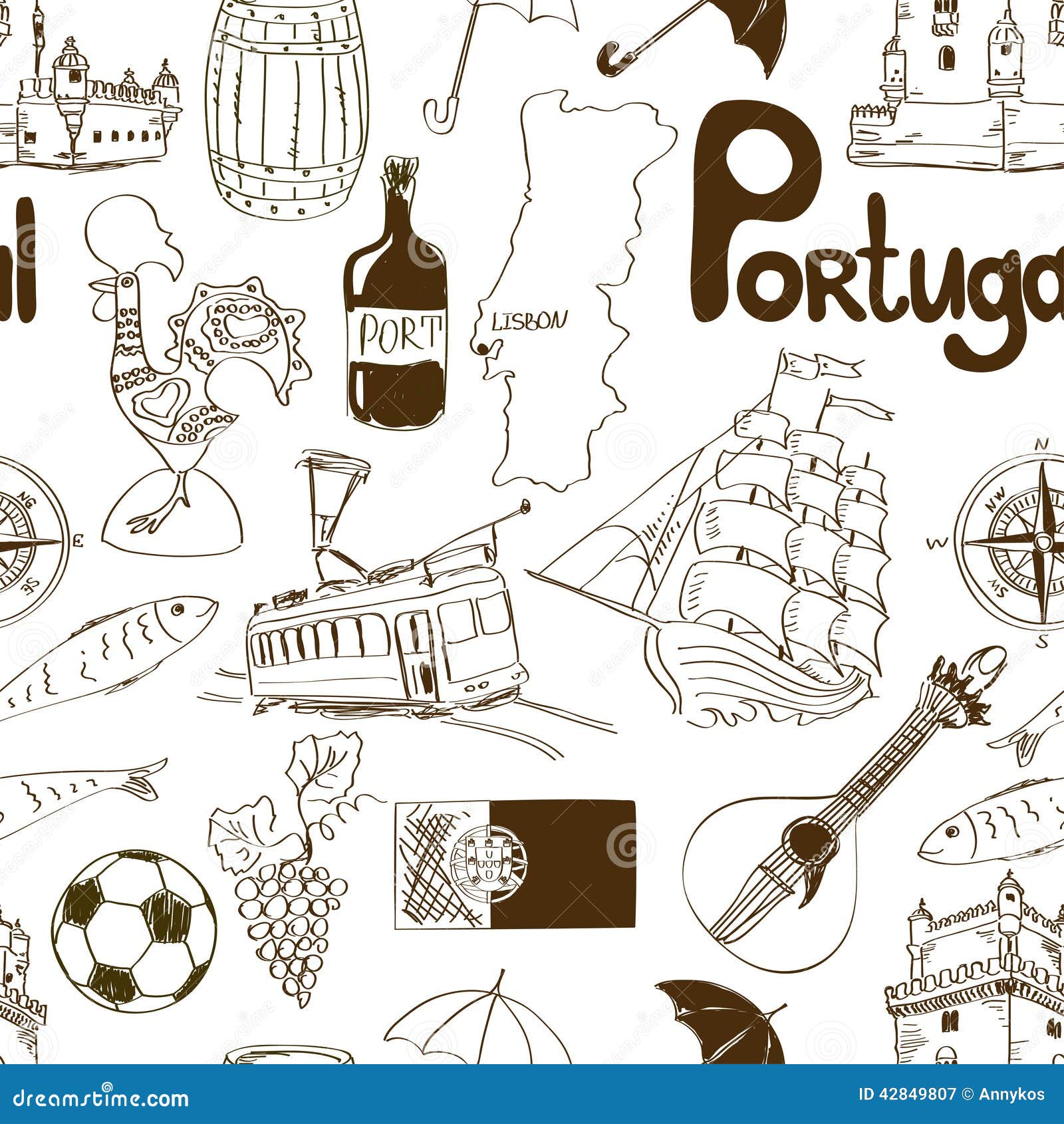 Sketch Portugal Seamless Pattern Stock Vector - Illustration of bottle ...