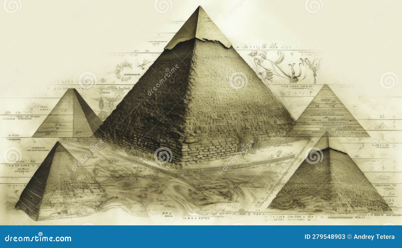 Sketch Project of Pyramids Design on White Paper Generated by a Stock ...