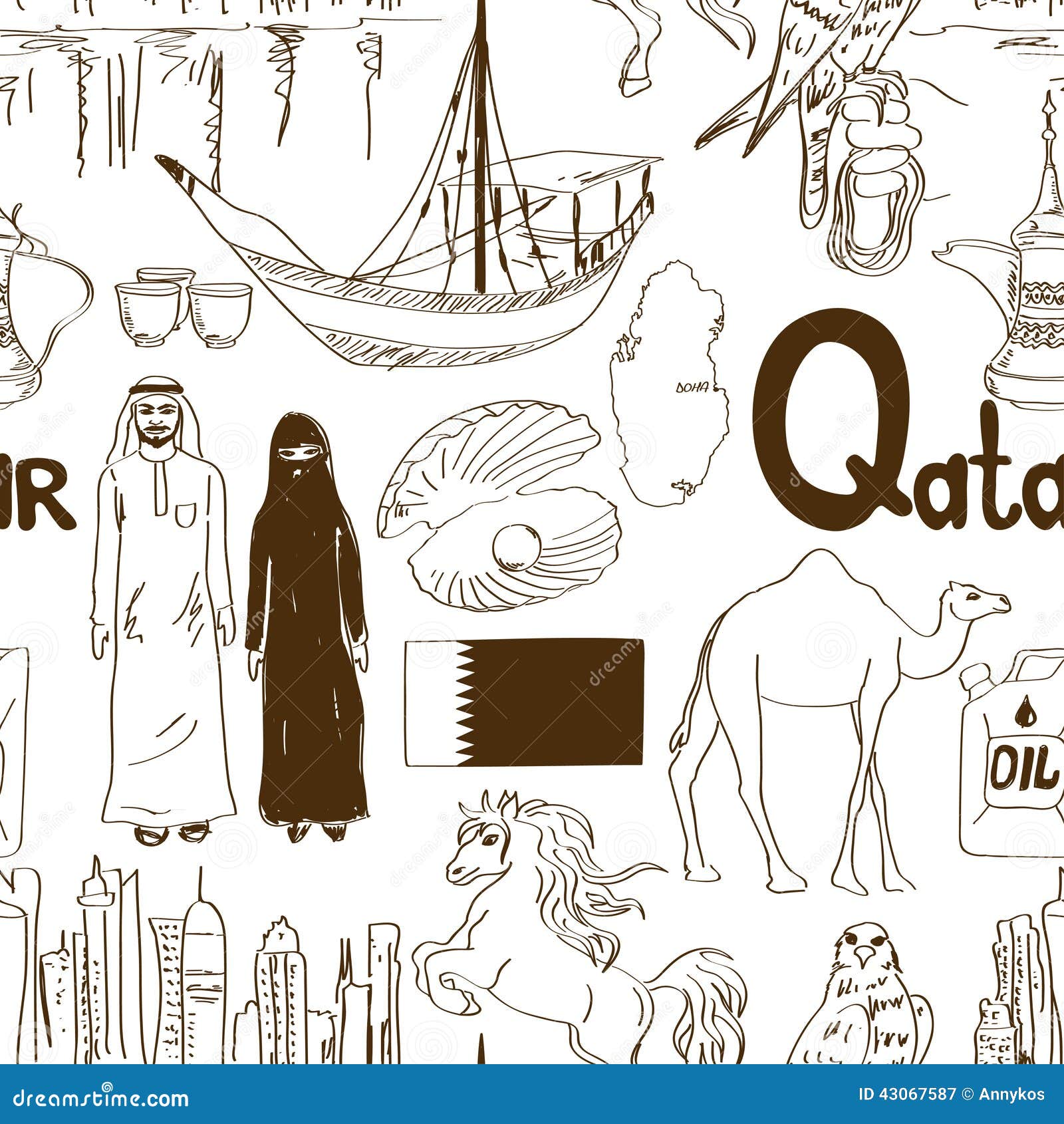 Sketch Qatar Seamless Pattern Stock Vector - Illustration of landmark ...