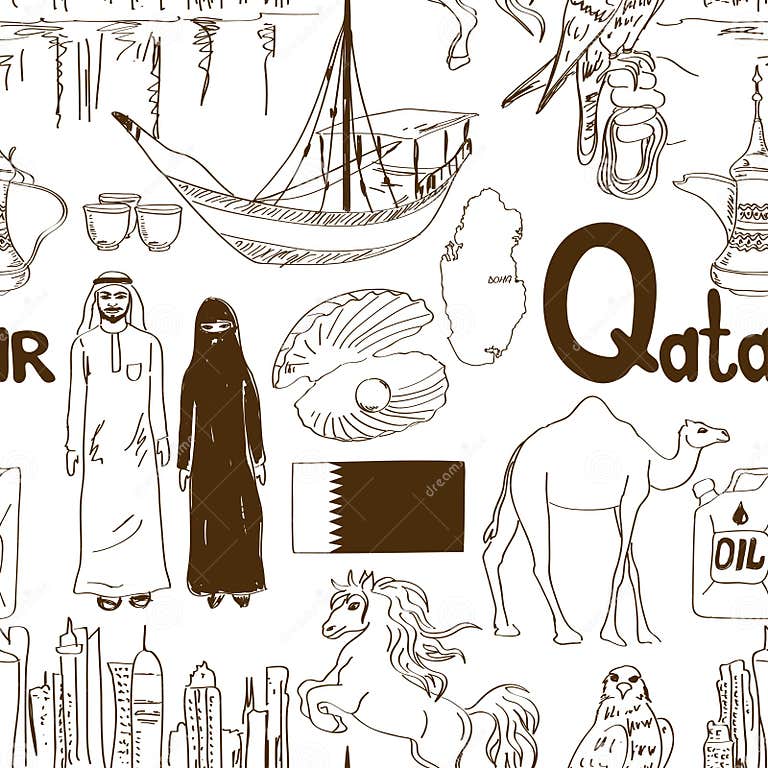 Sketch Qatar Seamless Pattern Stock Vector - Illustration of landmark ...