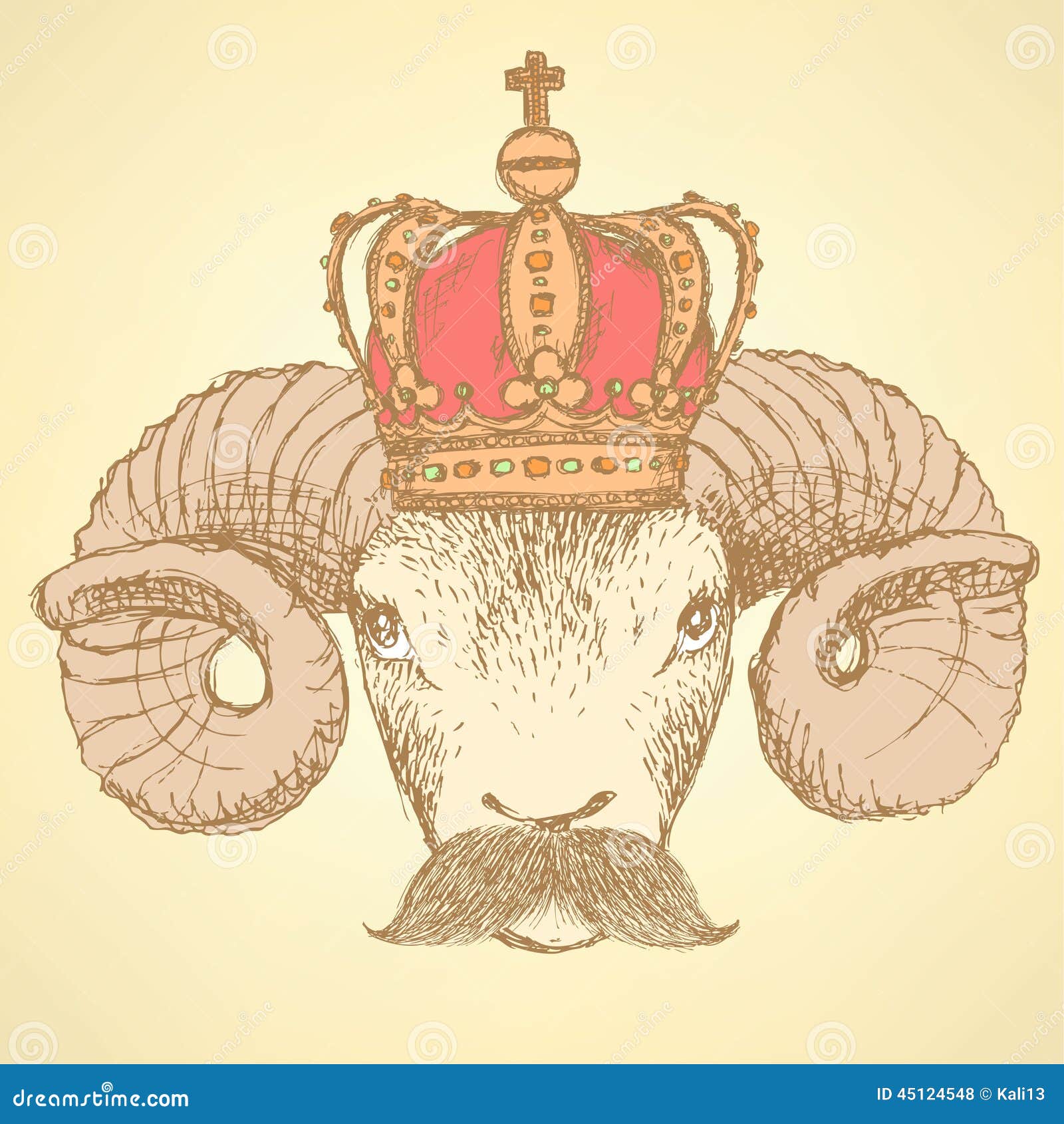 Sketch Ram in Crown with Mustache Stock Vector - Illustration of nature ...