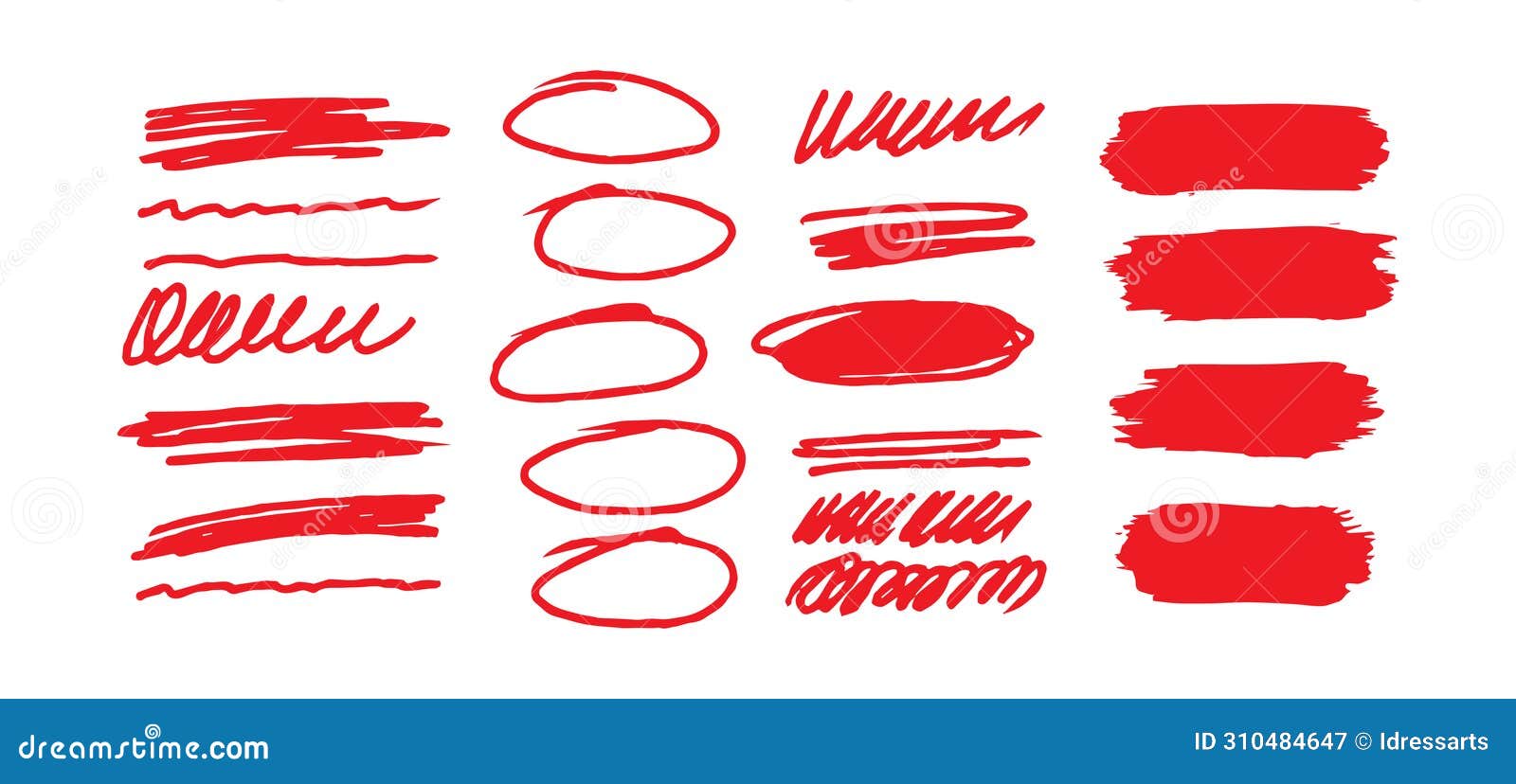Sketch Red Brush Strokes, Underline, Emphasis, Lines, Waves Set. Stock ...