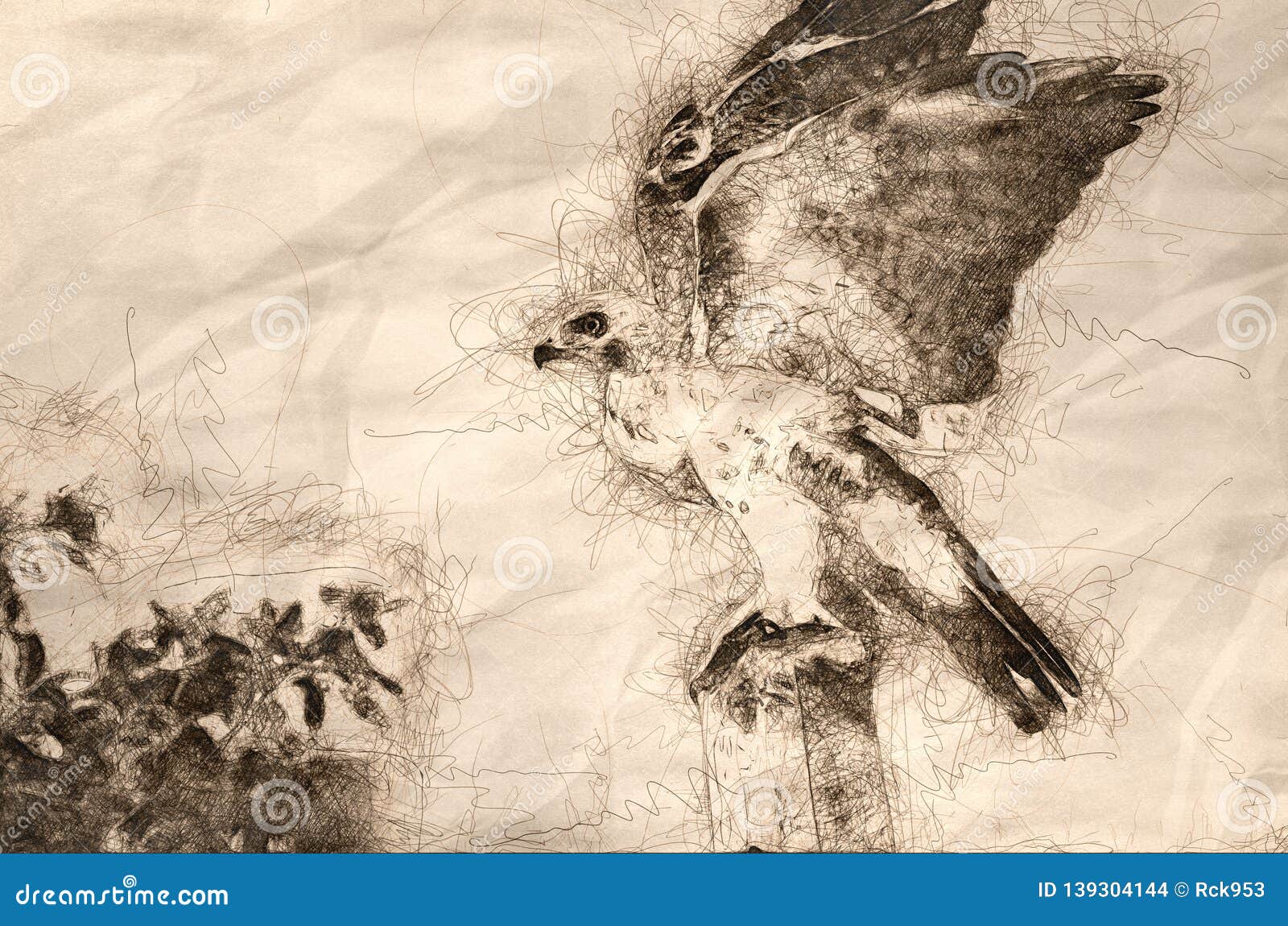 Sketch Of A Red Tailed Hawk On The Hunt Royalty-Free Stock Photo ...