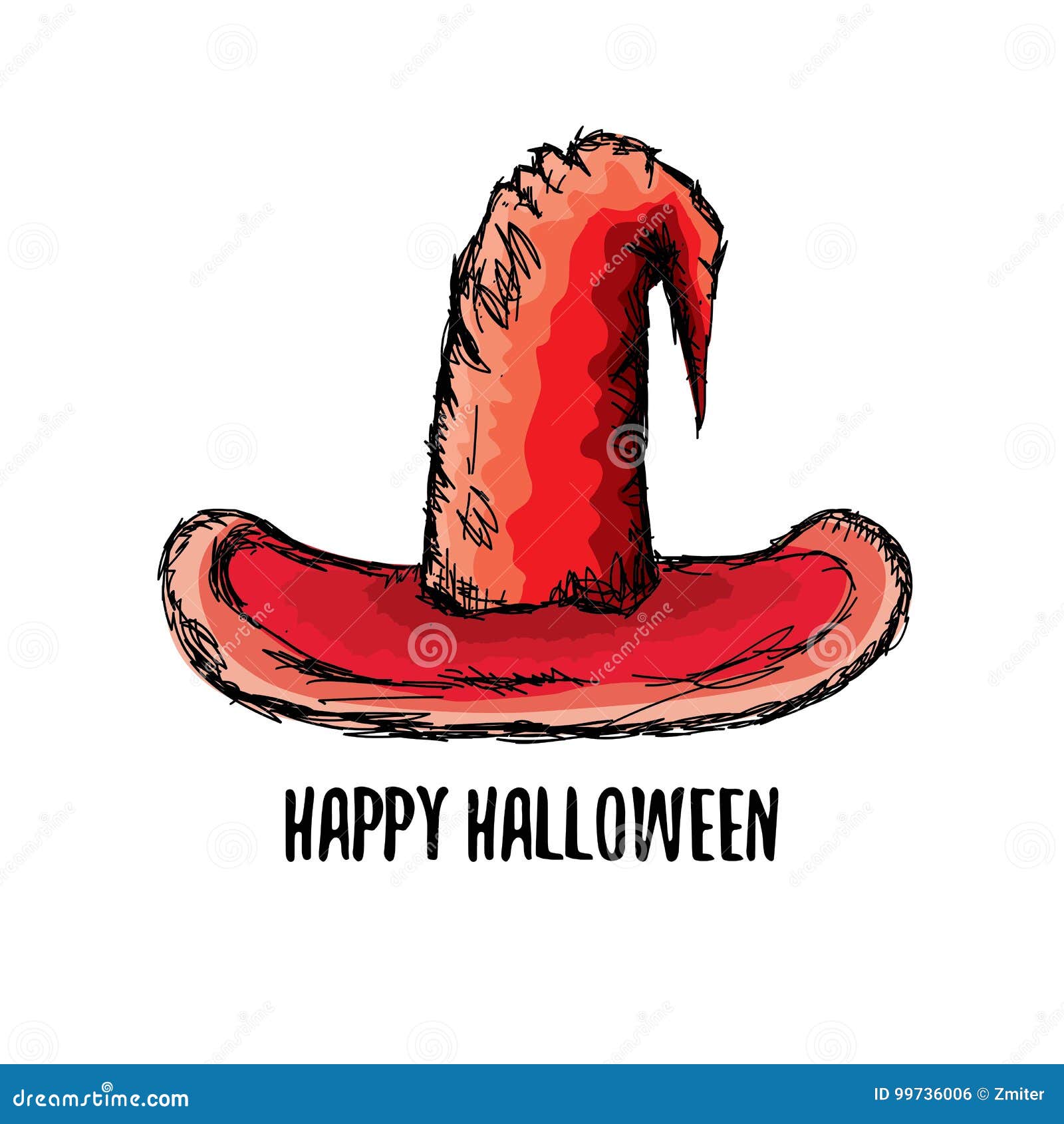 Vector Sketch Red Halloween Witch Hat Isolated on White Stock Vector ...