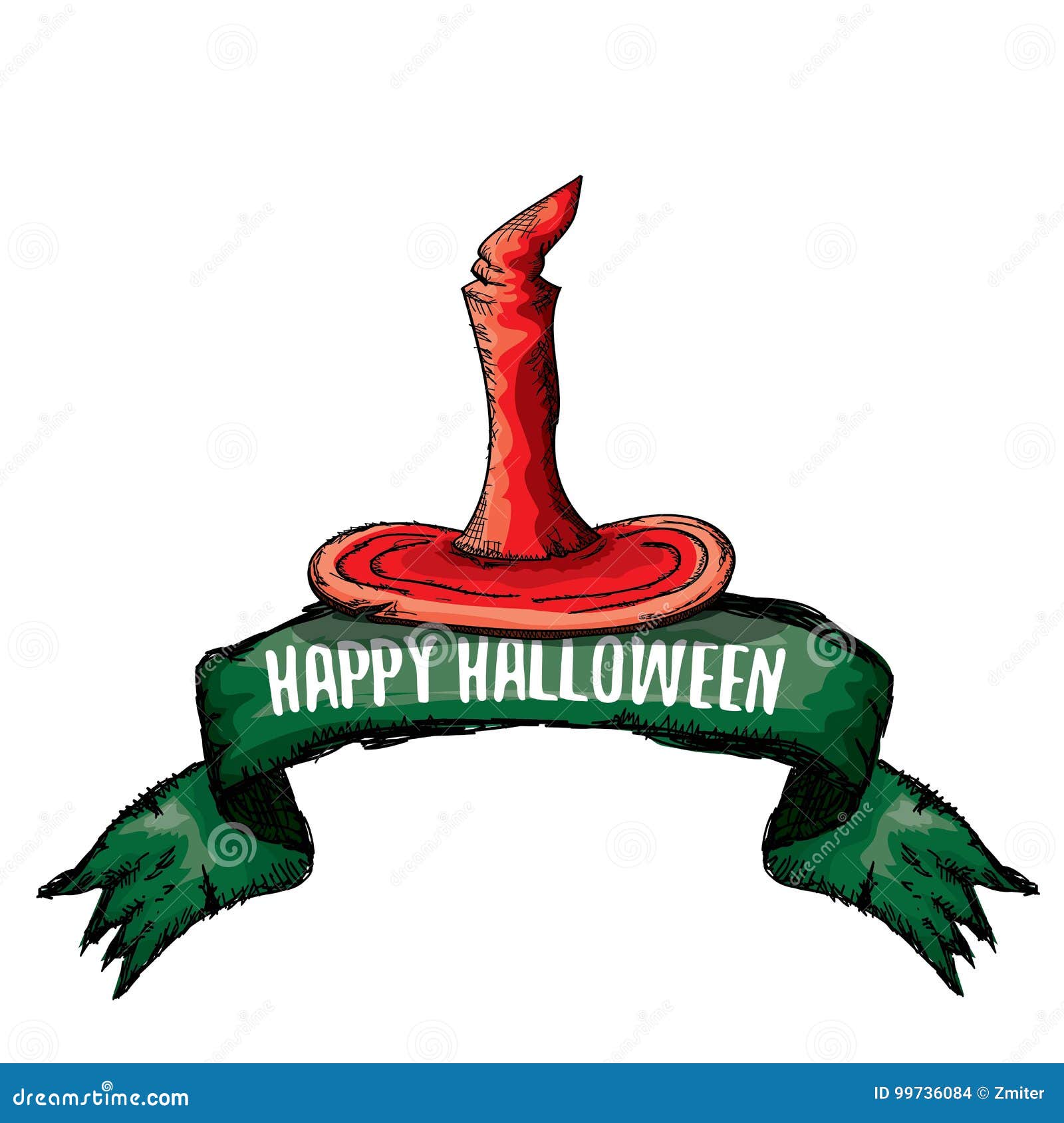 Vector Sketch Red Halloween Witch Hat Isolated on White Stock Vector ...