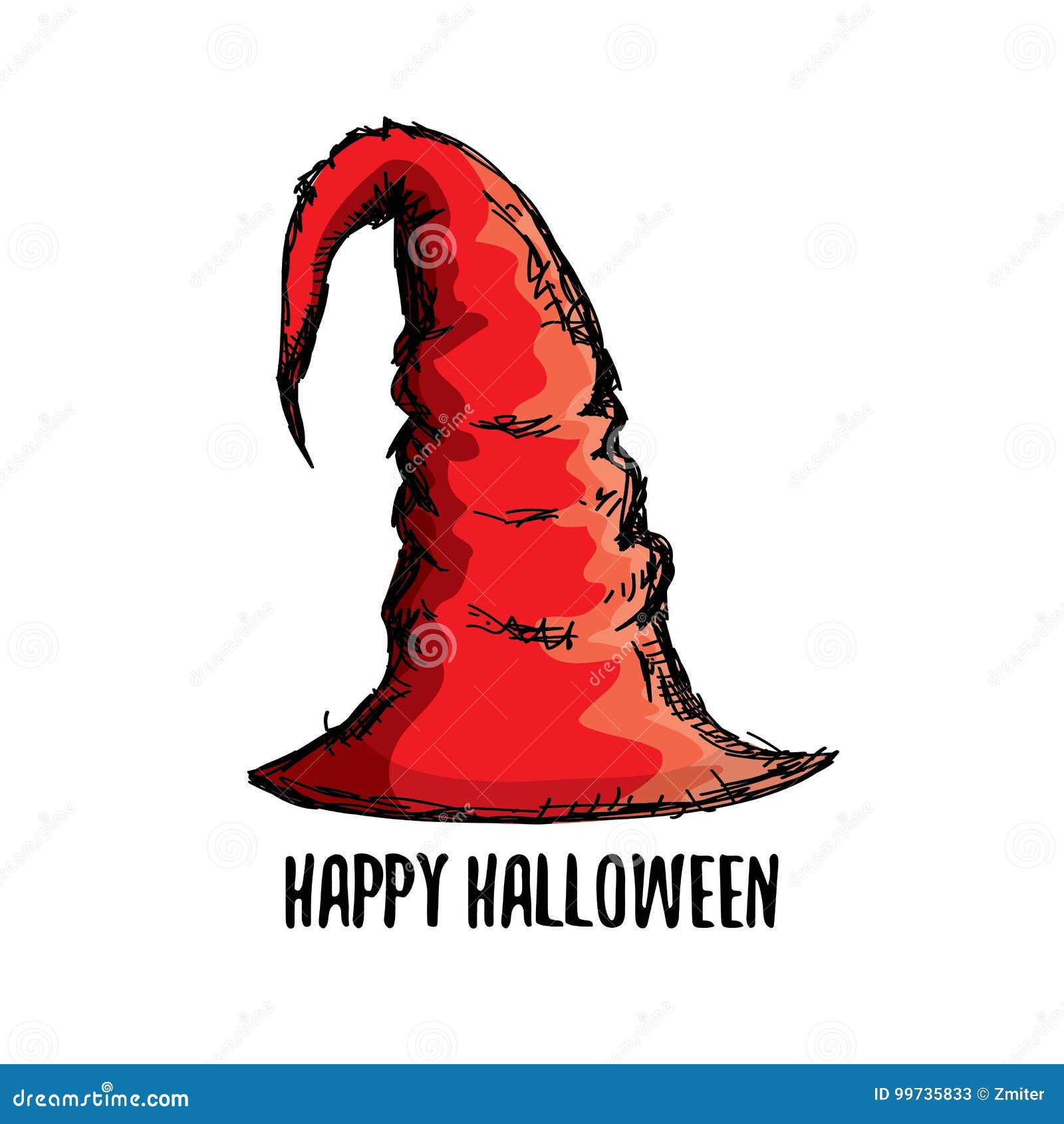 Vector Sketch Red Halloween Witch Hat Isolated on White Stock Vector ...