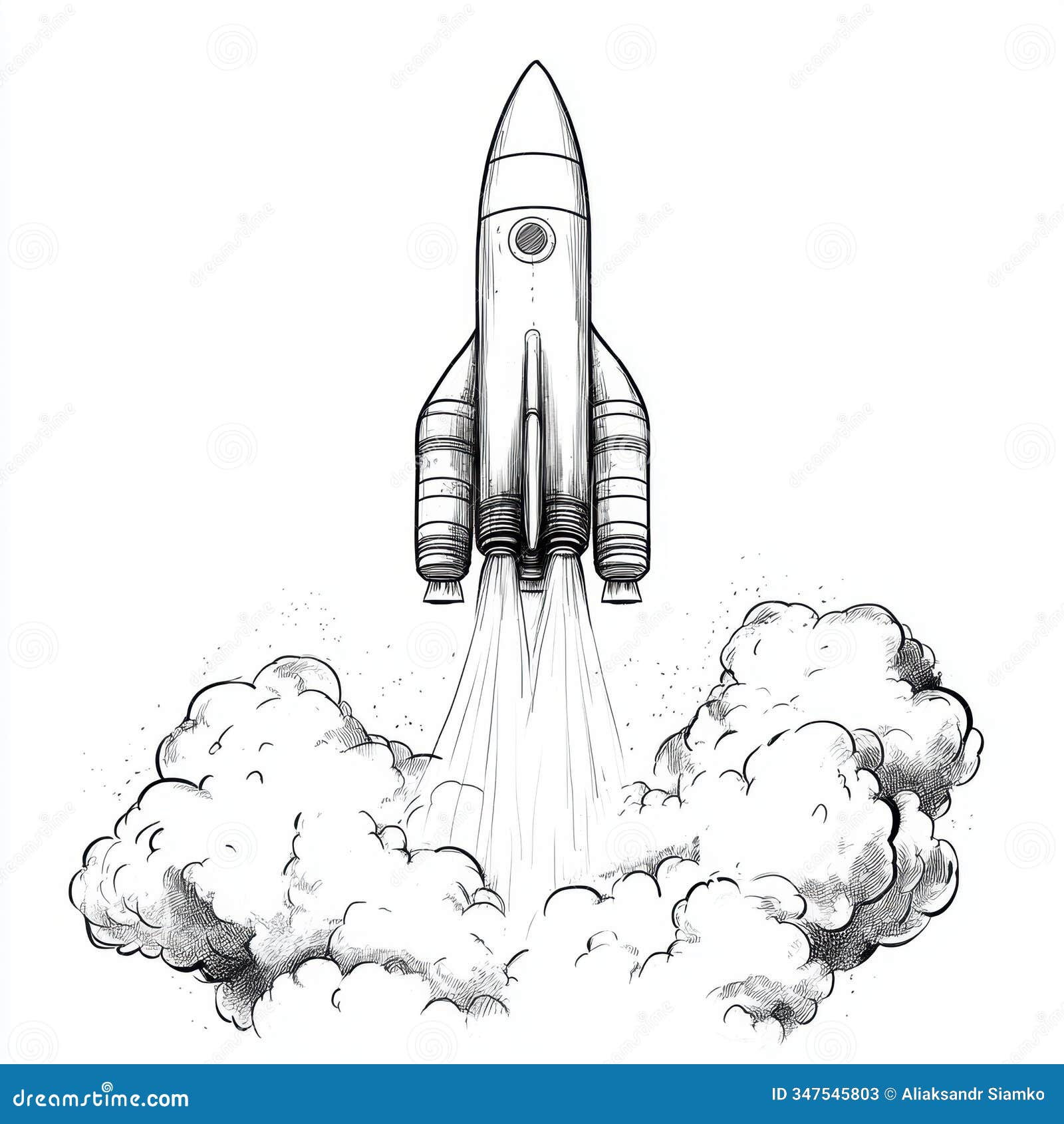 Sketch of a Rocket Launching into the Sky with Smoke Stock Illustration ...