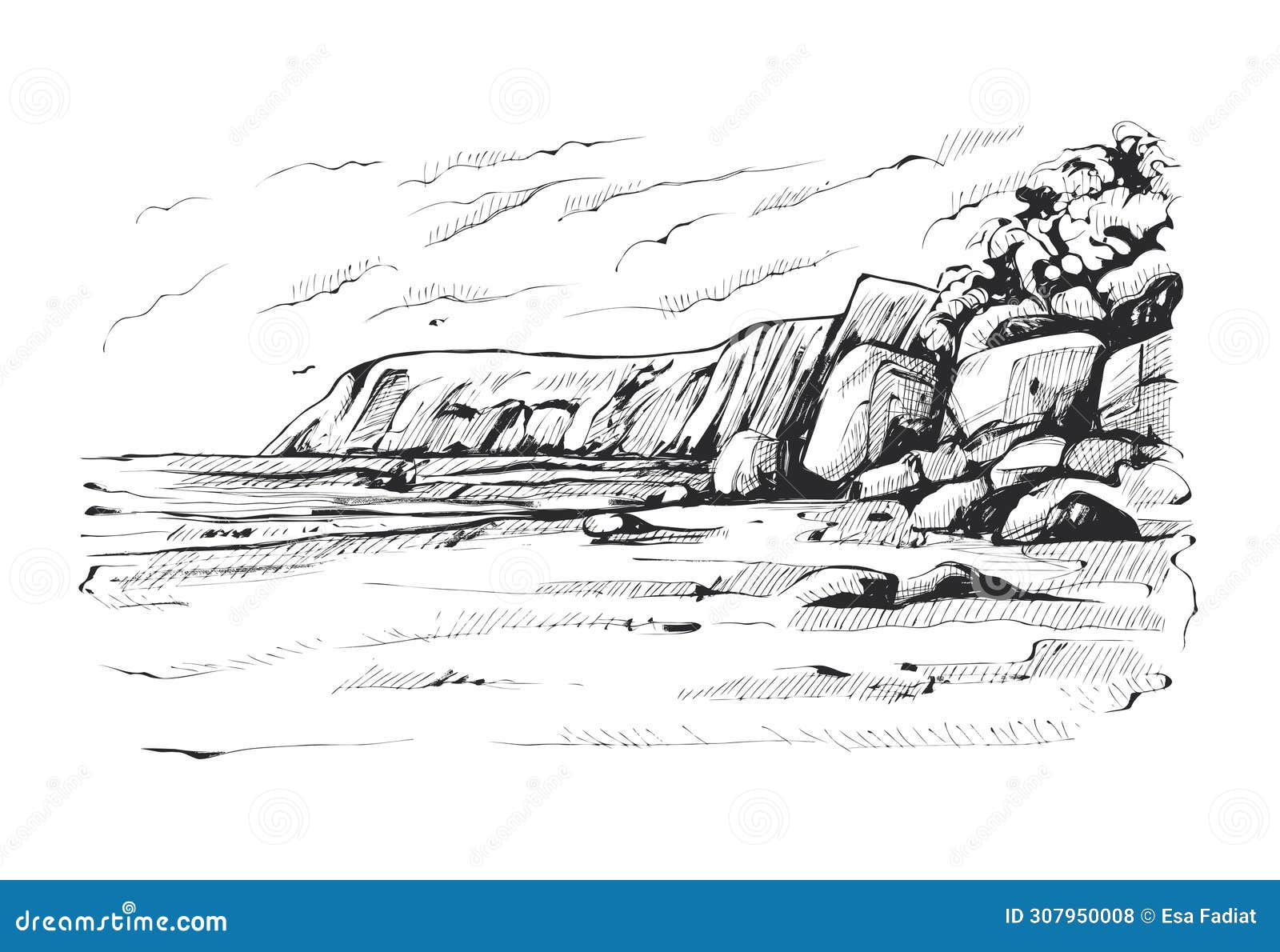Sketch of the Rocky Coast. Hand Drawn Vector Illustration Stock Vector ...