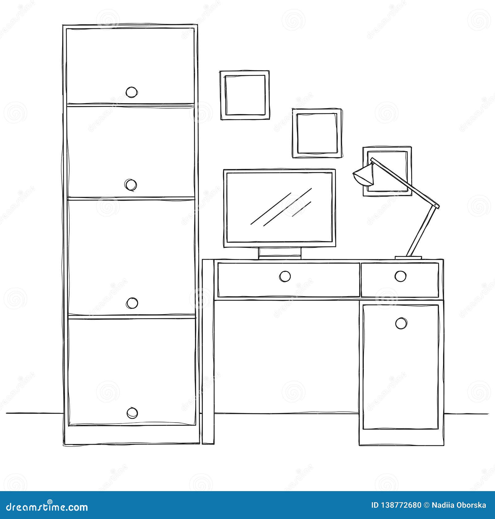 Sketch the Room. Office Chair, Desk, Various Objects on the Table ...