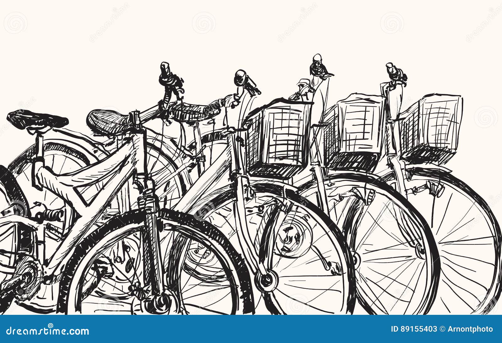 Sketch Row of Bicycle for Sell or Rent , Free Hand Draw Stock Vector ...