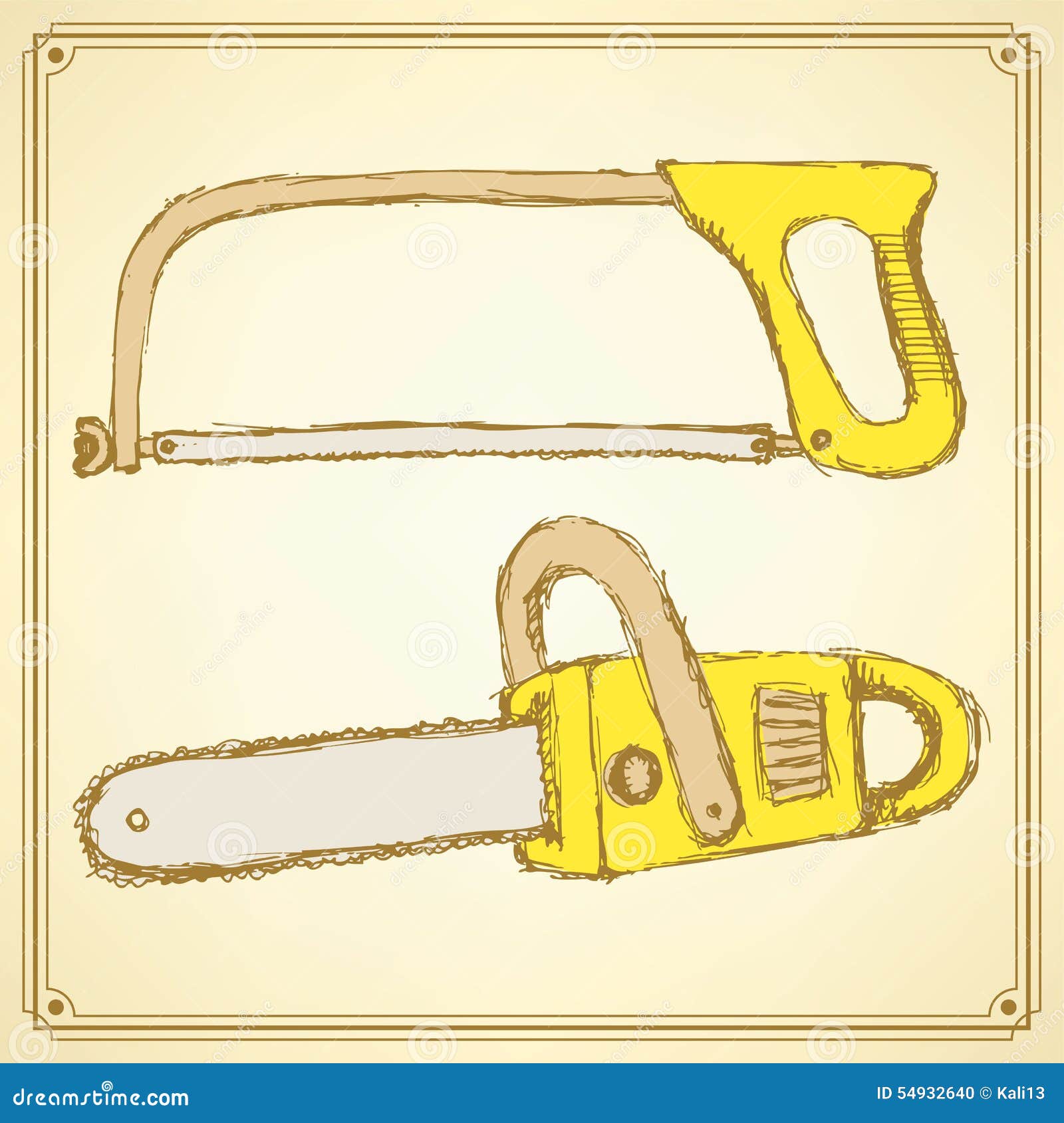 Sketch Saw Set in Vintage Style Stock Illustration - Illustration of ...