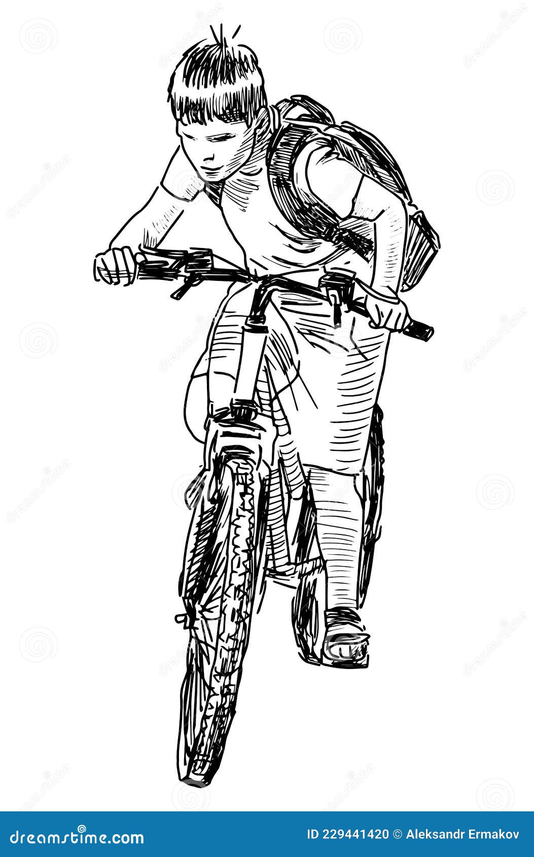 Sketch of School Boy Riding a Bicycle on Summer Day Stock Vector ...