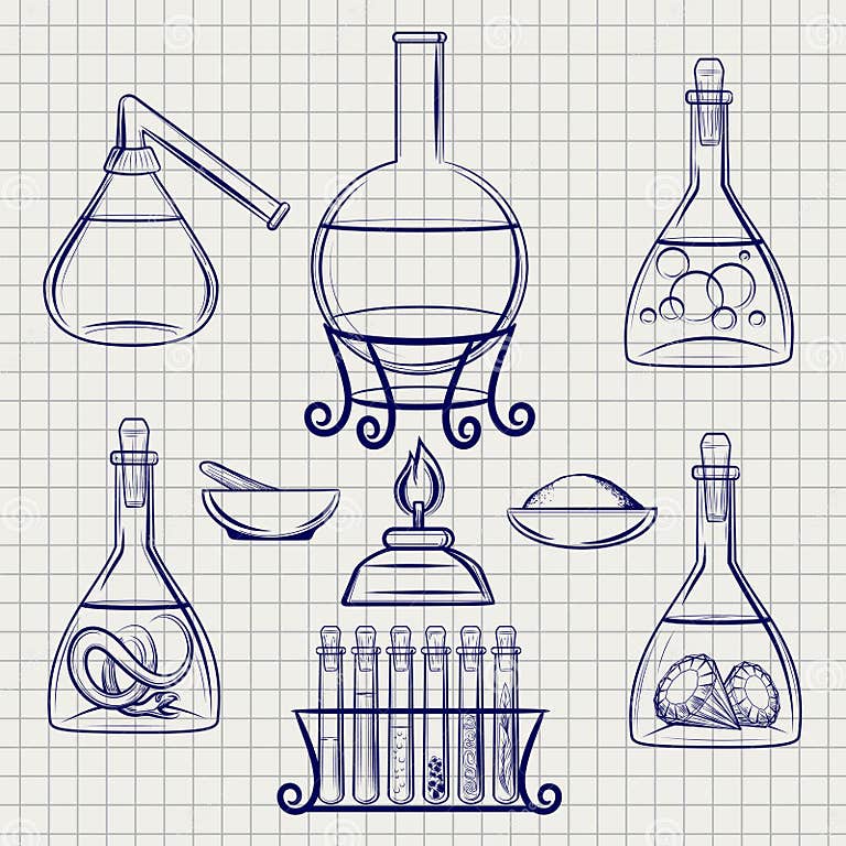 Sketch of Science Lab Equipment Stock Vector - Illustration of ...