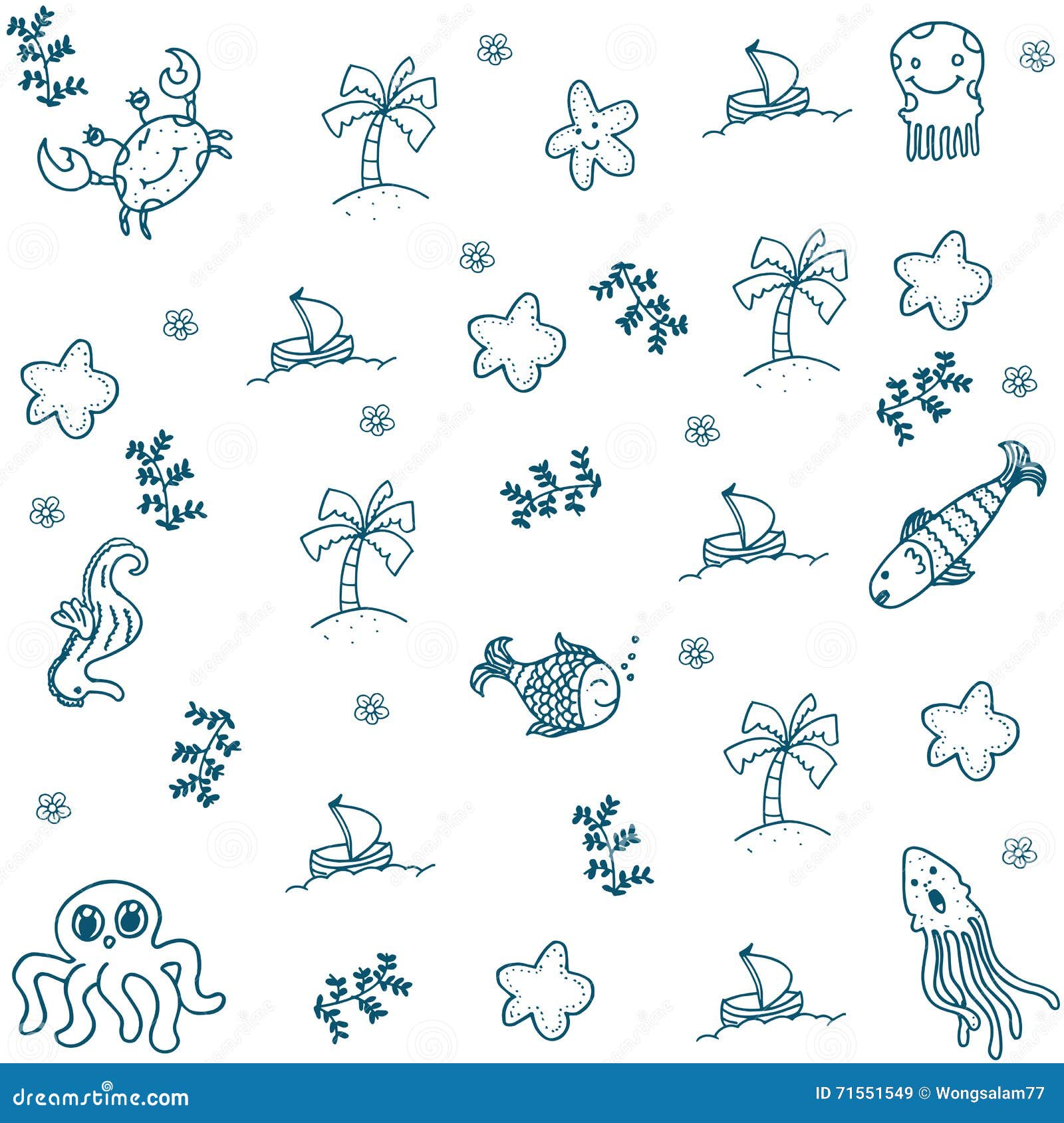 Sketch of Sea Life Elements Doodle Stock Vector - Illustration of ...