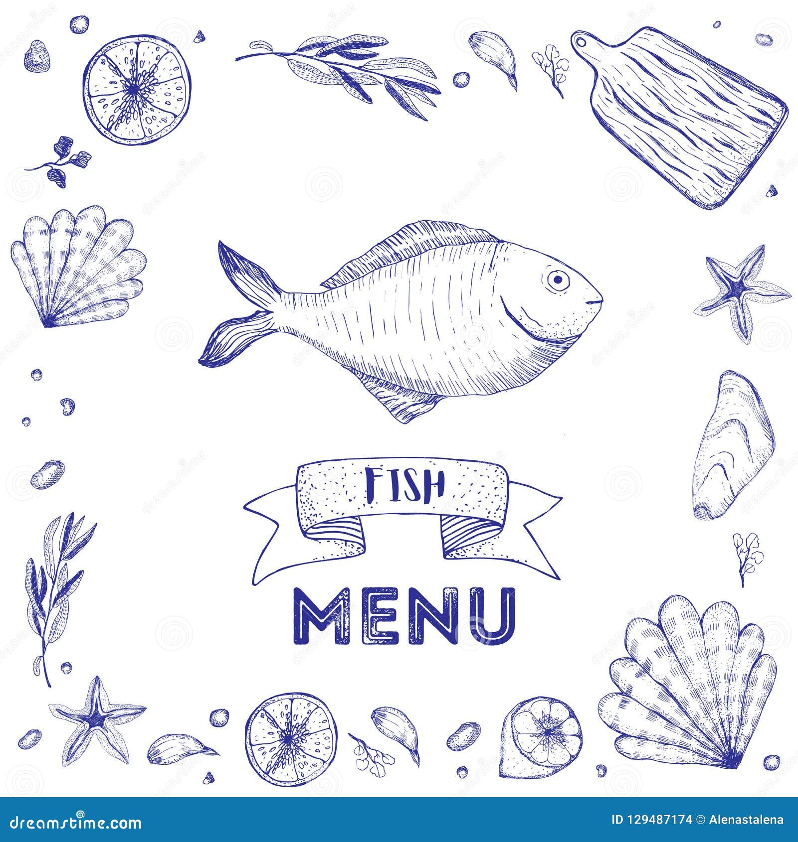 Sketch Seafood Frame Vector Illustration. Hand Drawn. Hand Drawn Fish ...