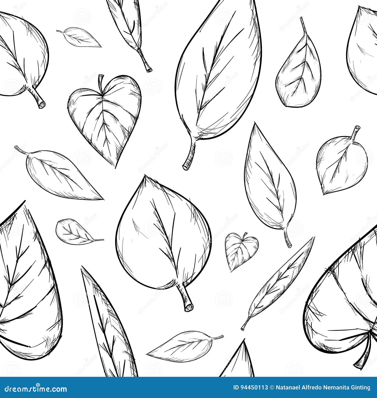 Sketch Seamless Pattern of Mix Leaves Stock Vector - Illustration of ...