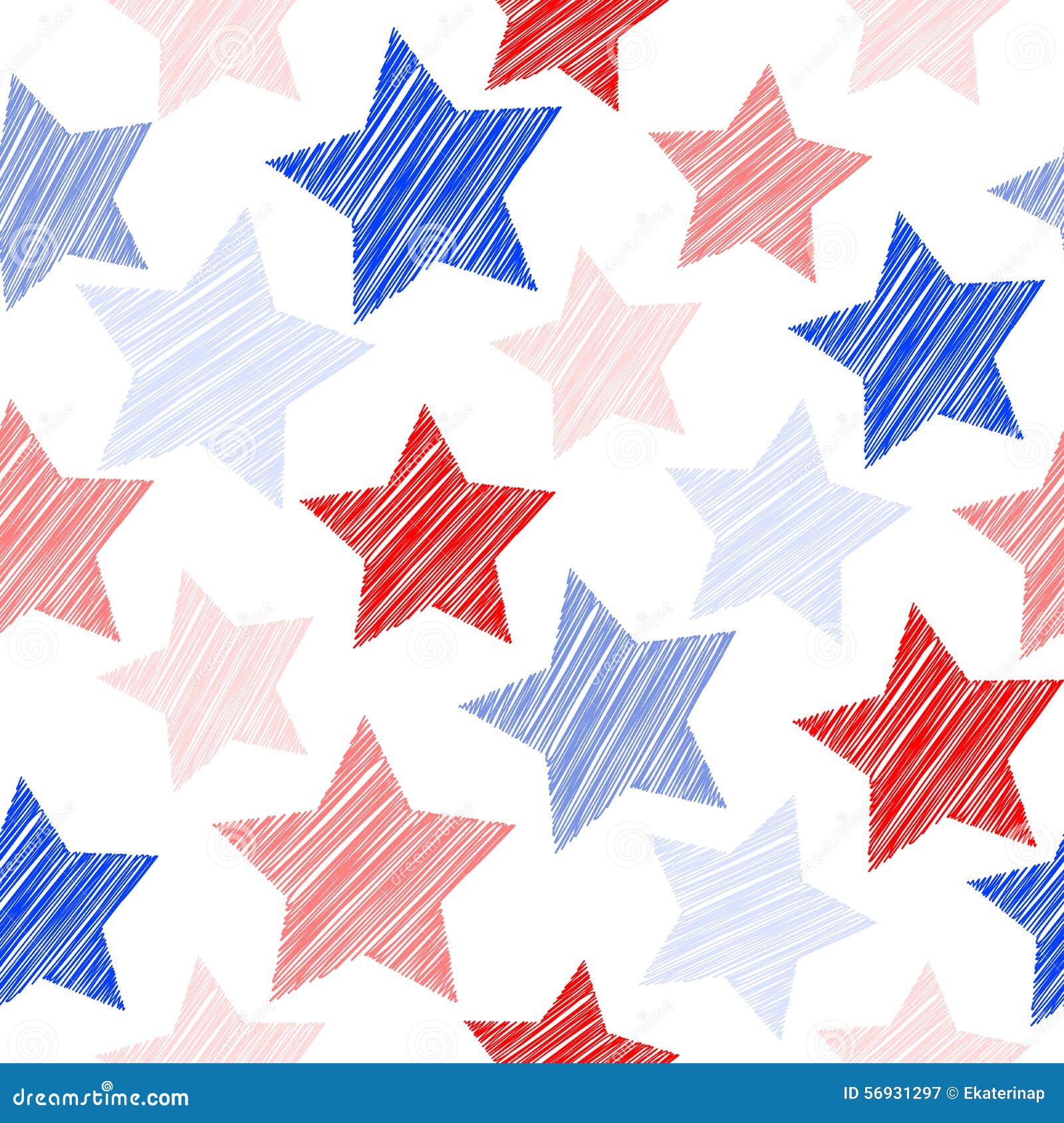Sketch Seamless Pattern with Stars. Red, Blue Stars on White Bac Stock ...