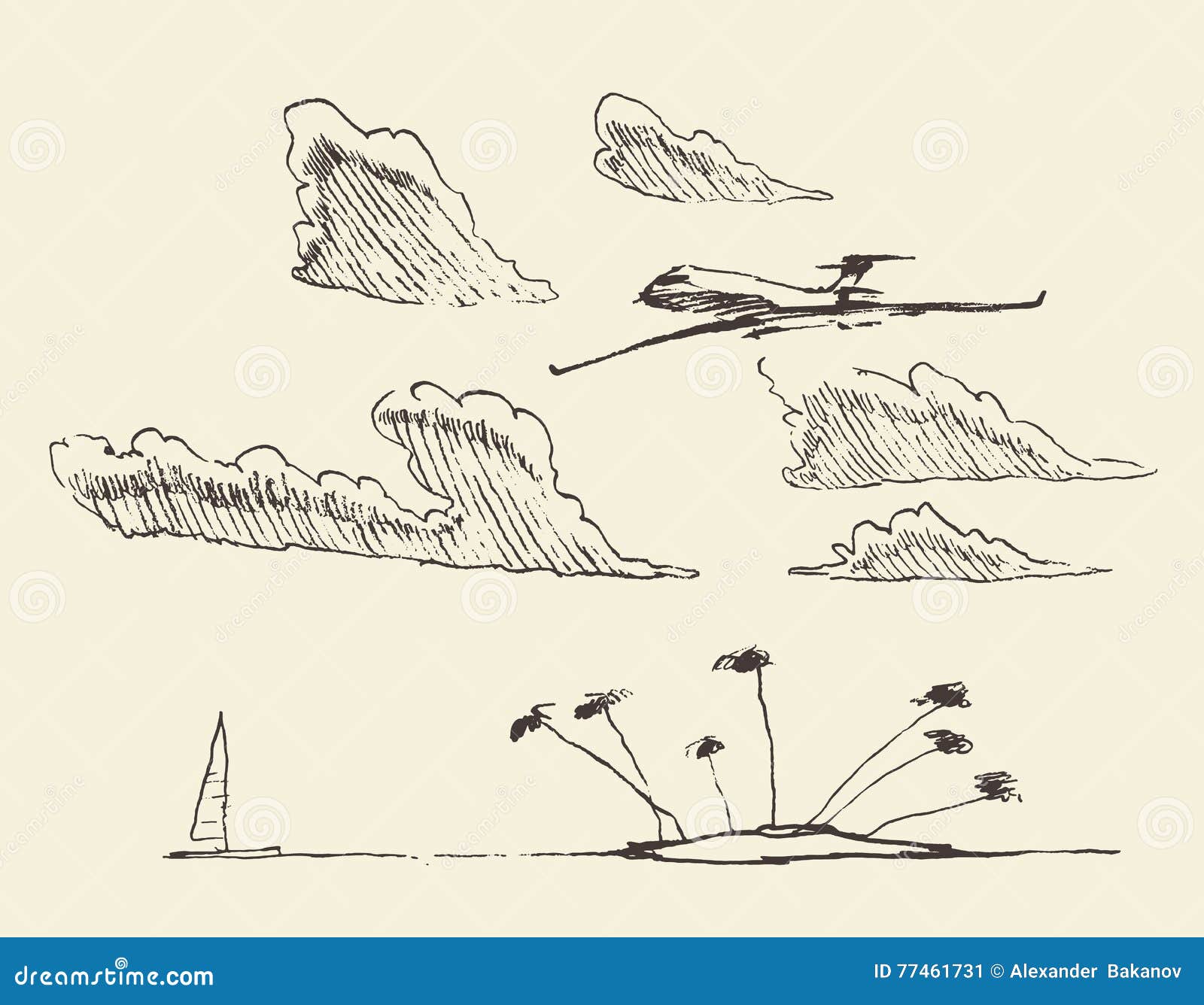 Sketch Seaside View Island Vector Illustration. Stock Vector ...