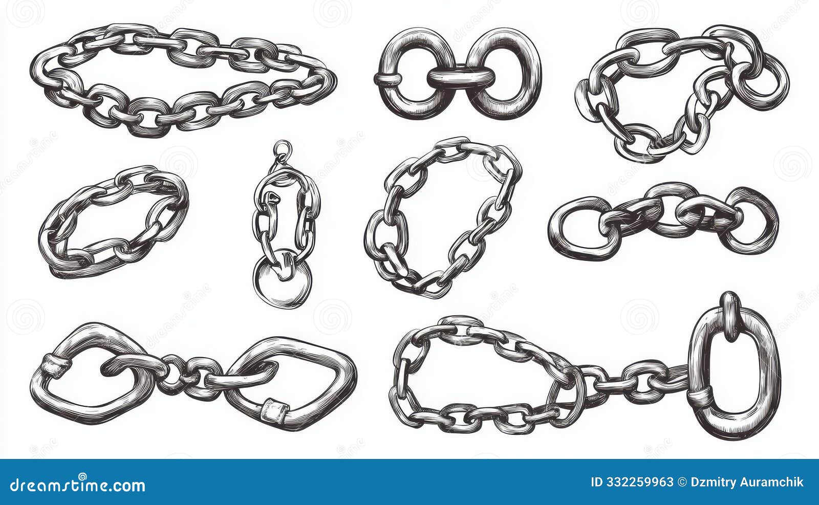 This Sketch Set of Chains Includes Illustrations of Broken Chains and ...