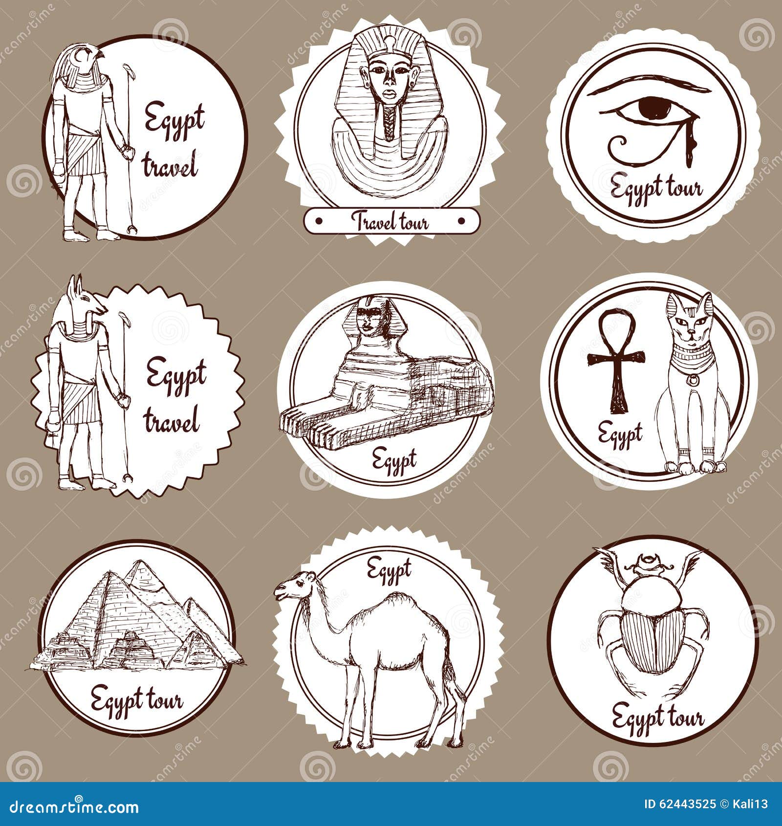 Egypt Labels. Pyramid Sphinx Ancient Travel Symbols Statue In Desert ...