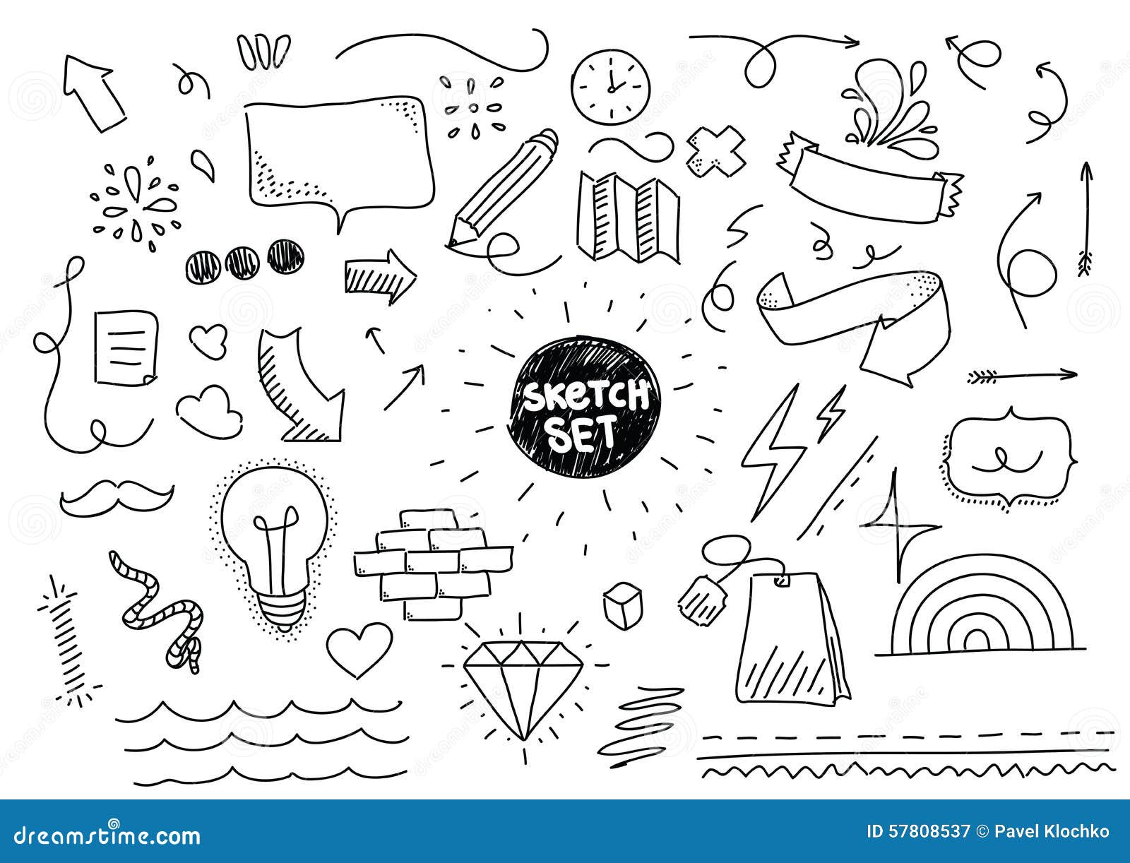 Sketch Set. Hand Drawn Elements. Stock Vector - Illustration of ...
