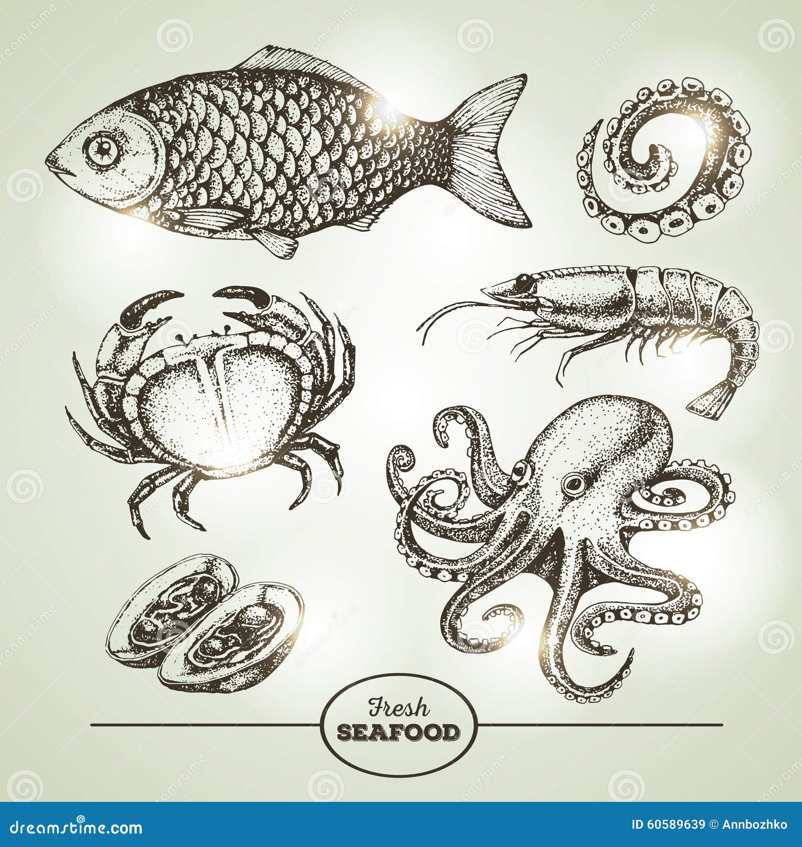 Sketch set of seafood. stock vector. Illustration of animal - 60589639
