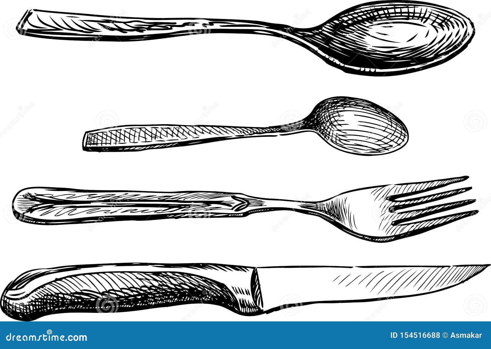 Sketch of a Set of Various Cutlery Stock Vector - Illustration of white ...