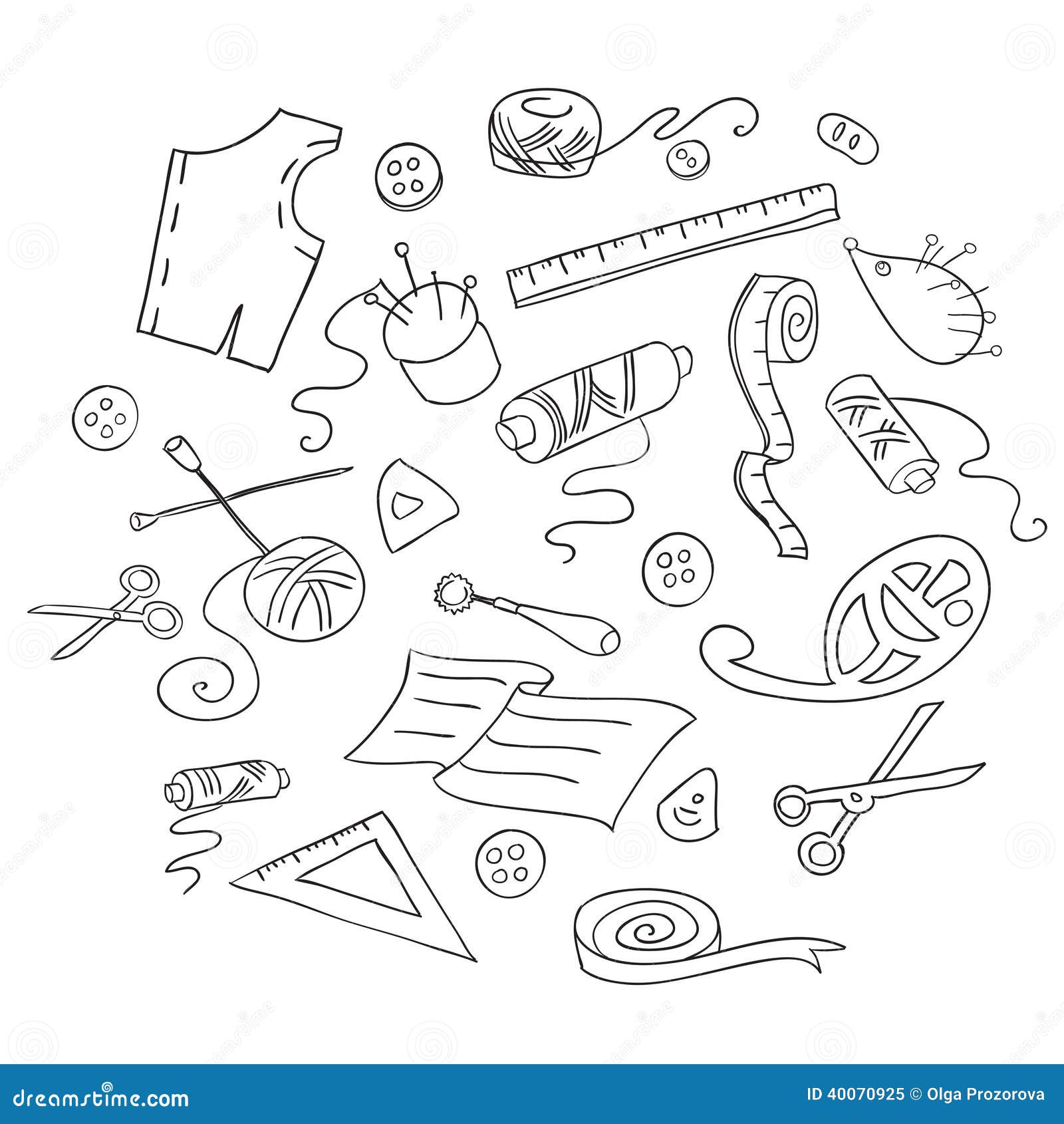 Sketch of sewing tools stock vector. Illustration of sketchbook - 40070925
