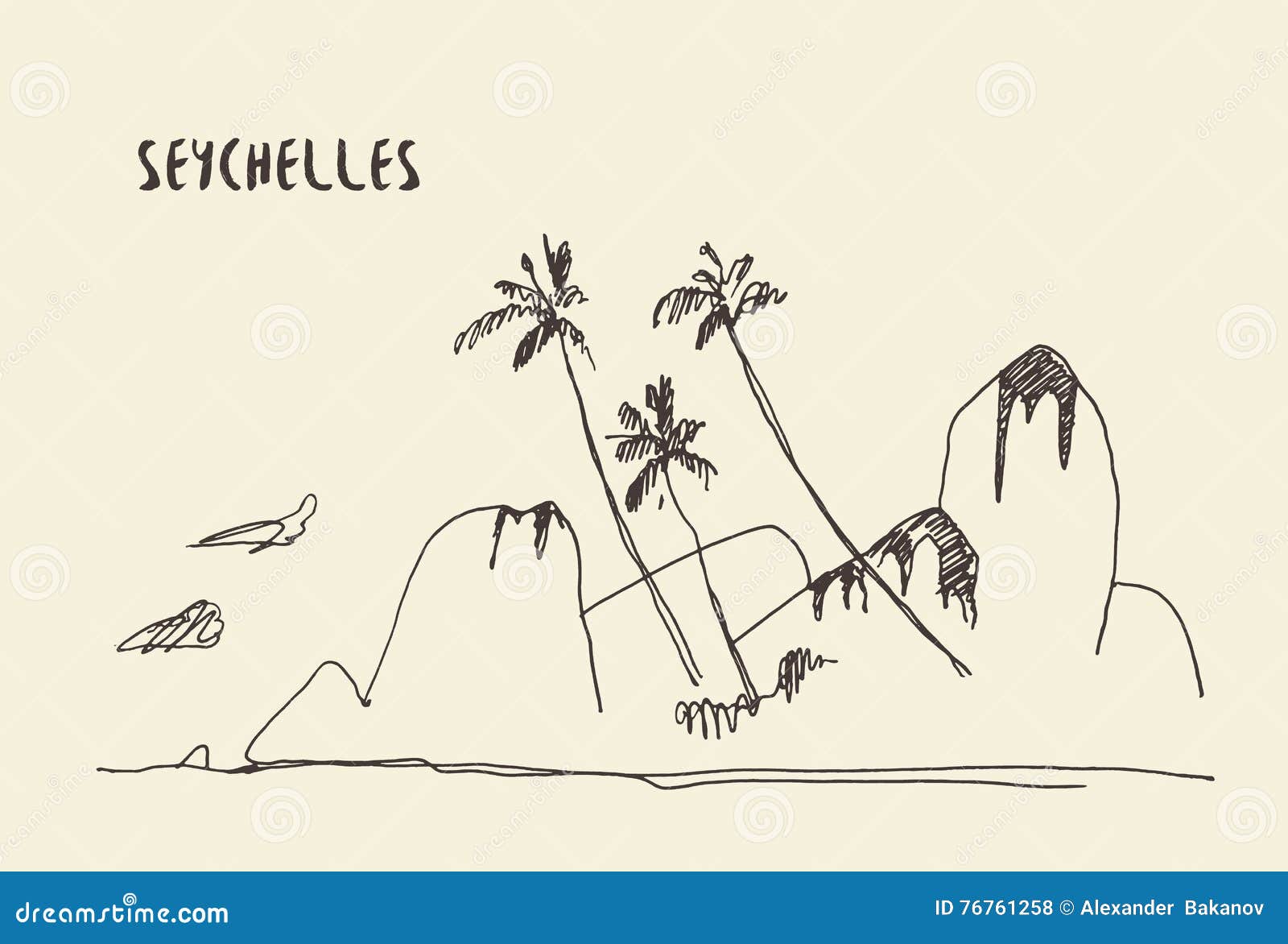 Sketch Seychelles View Vector Drawn. Stock Vector - Illustration of ...