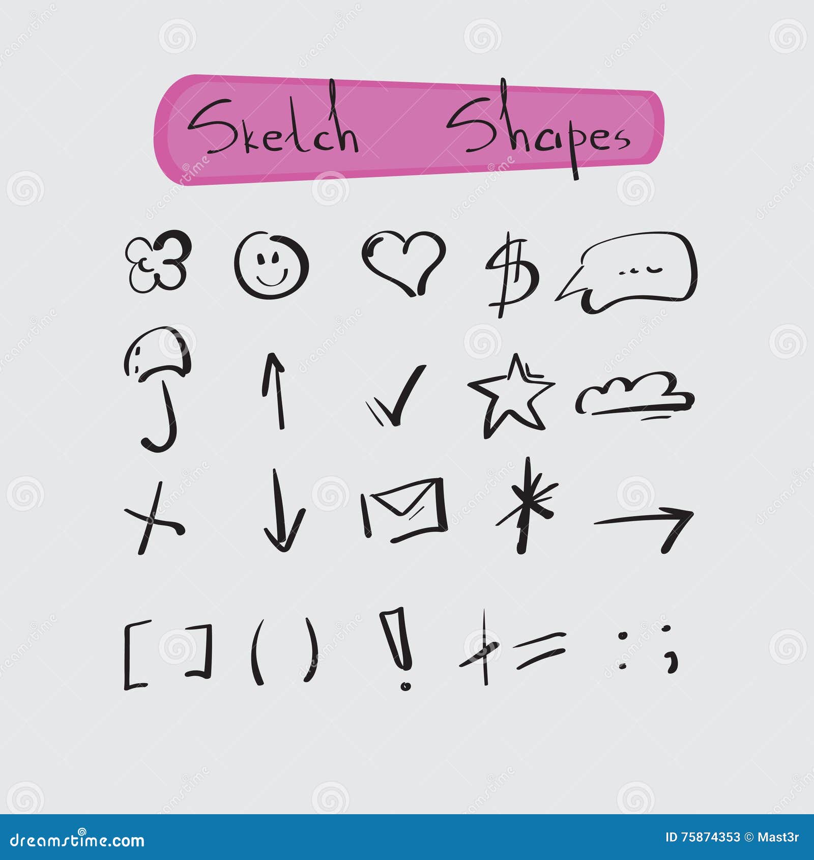 Sketch Shapes. Hand Drawn Monochrome Geometric Elements Frames, Strokes ...