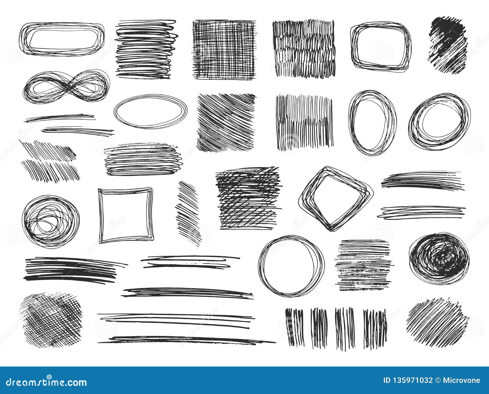 Sketch Shapes. Hand Drawn Scribble Frames. Pencil Doodles Stock Vector ...