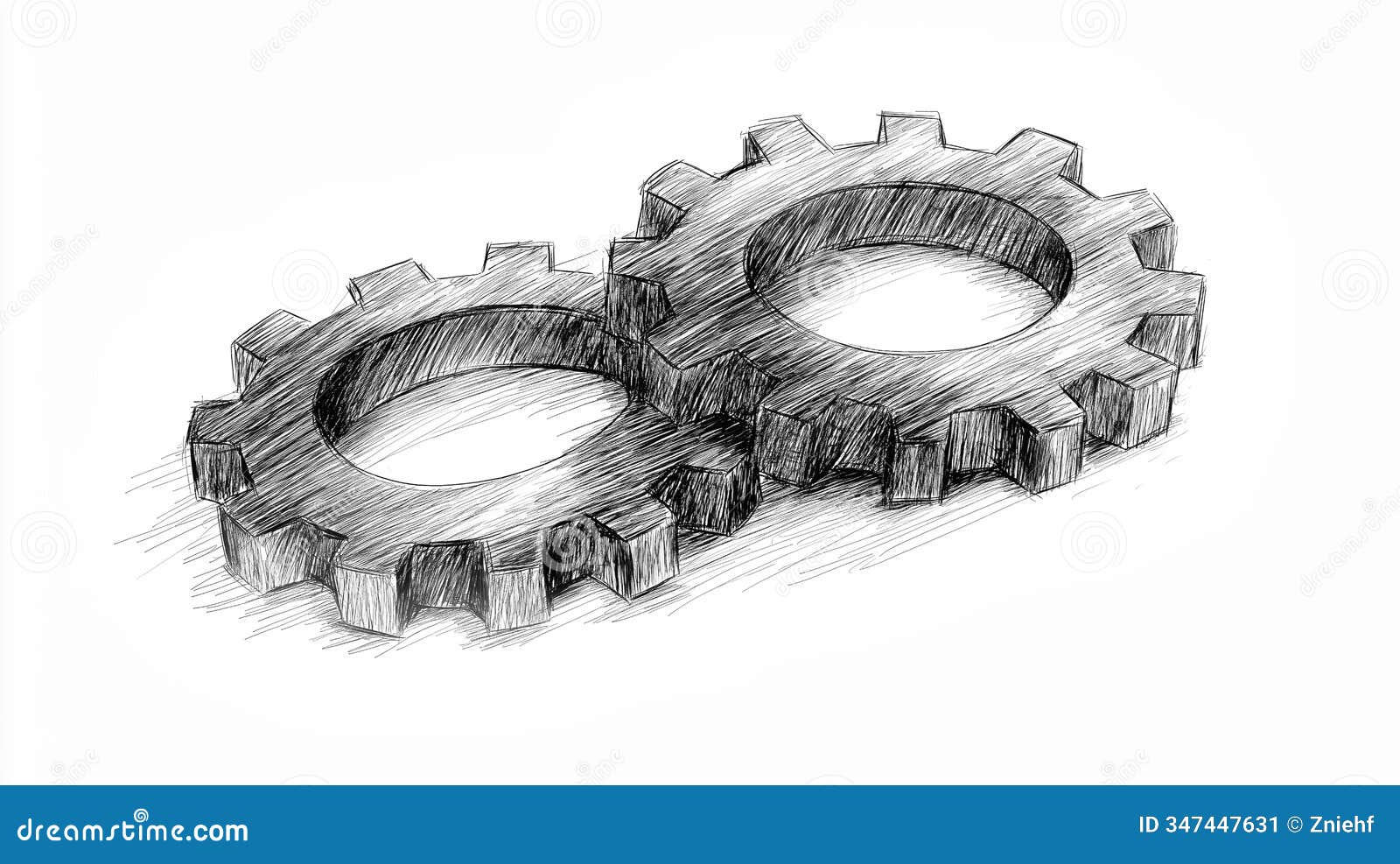 Two Gear Wheels Interlocking Working Together Sketch Stock Illustration ...