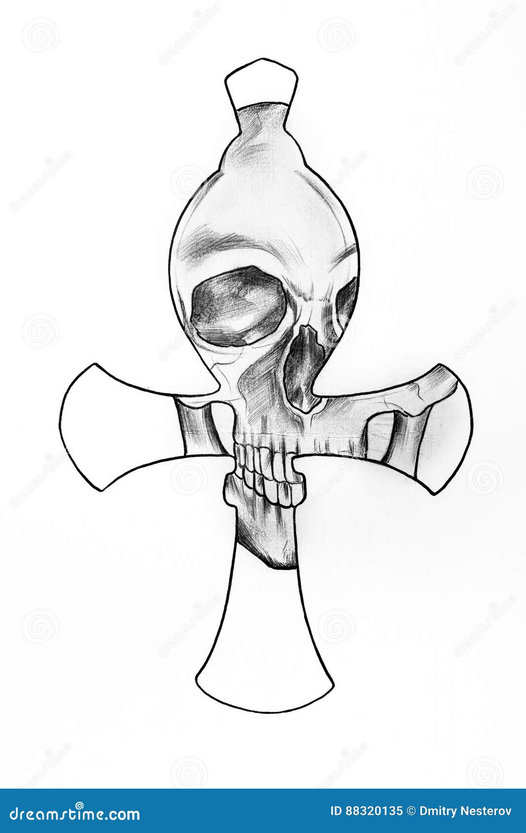Sketch of a Skull in a Cross on a White Background. Stock Illustration ...