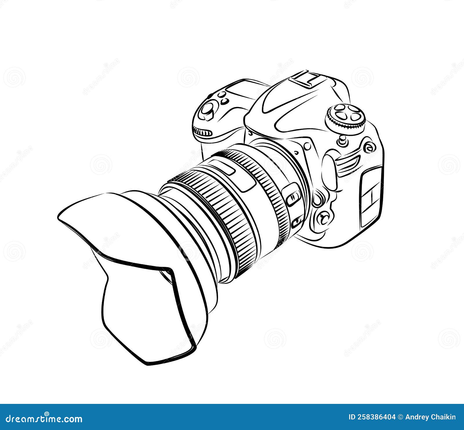 Sketch of SLR camera. stock vector. Illustration of sketch - 258386404