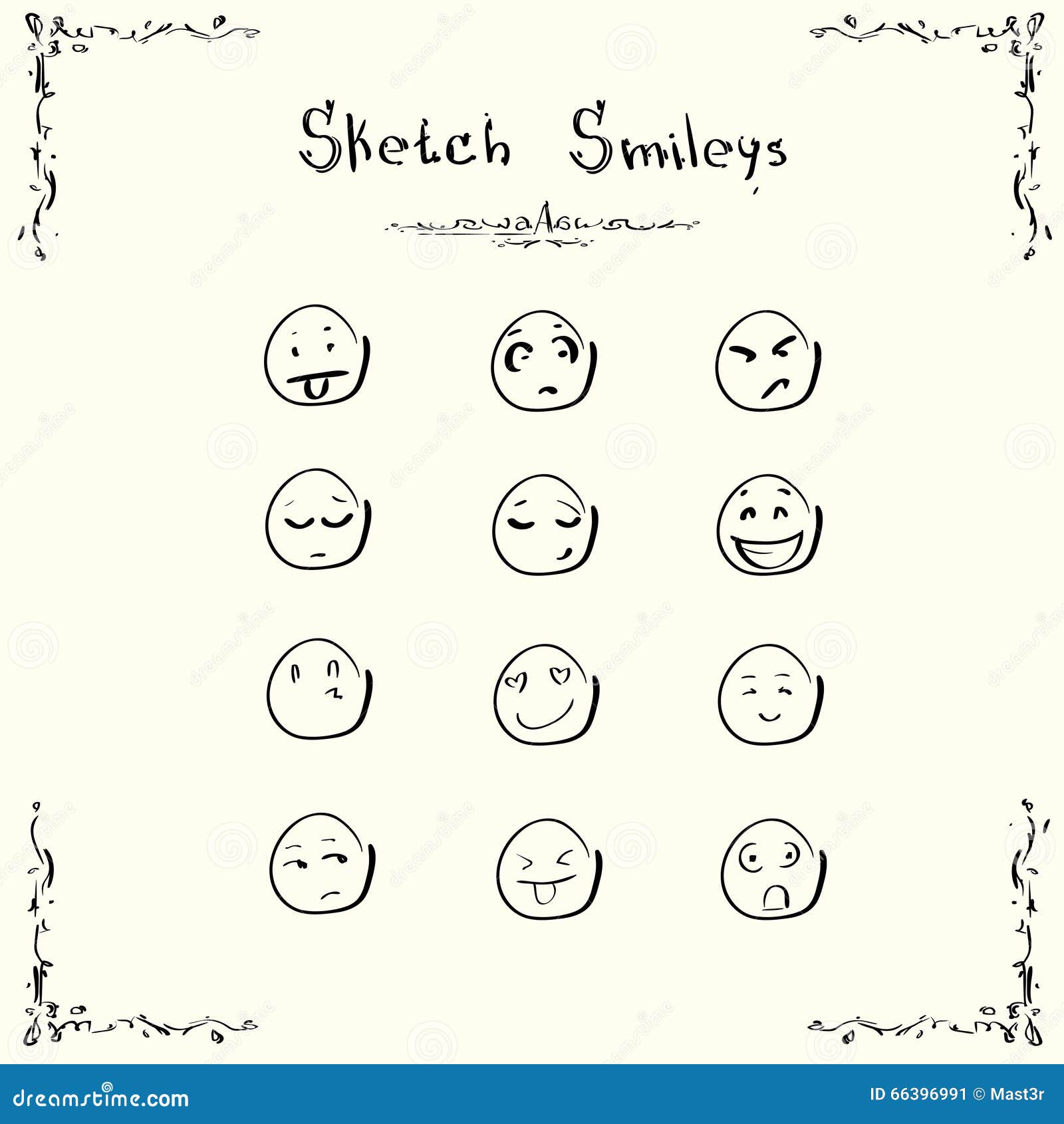 Sketch Smileys Faces Emotion Concept Set Collection Stock Vector ...