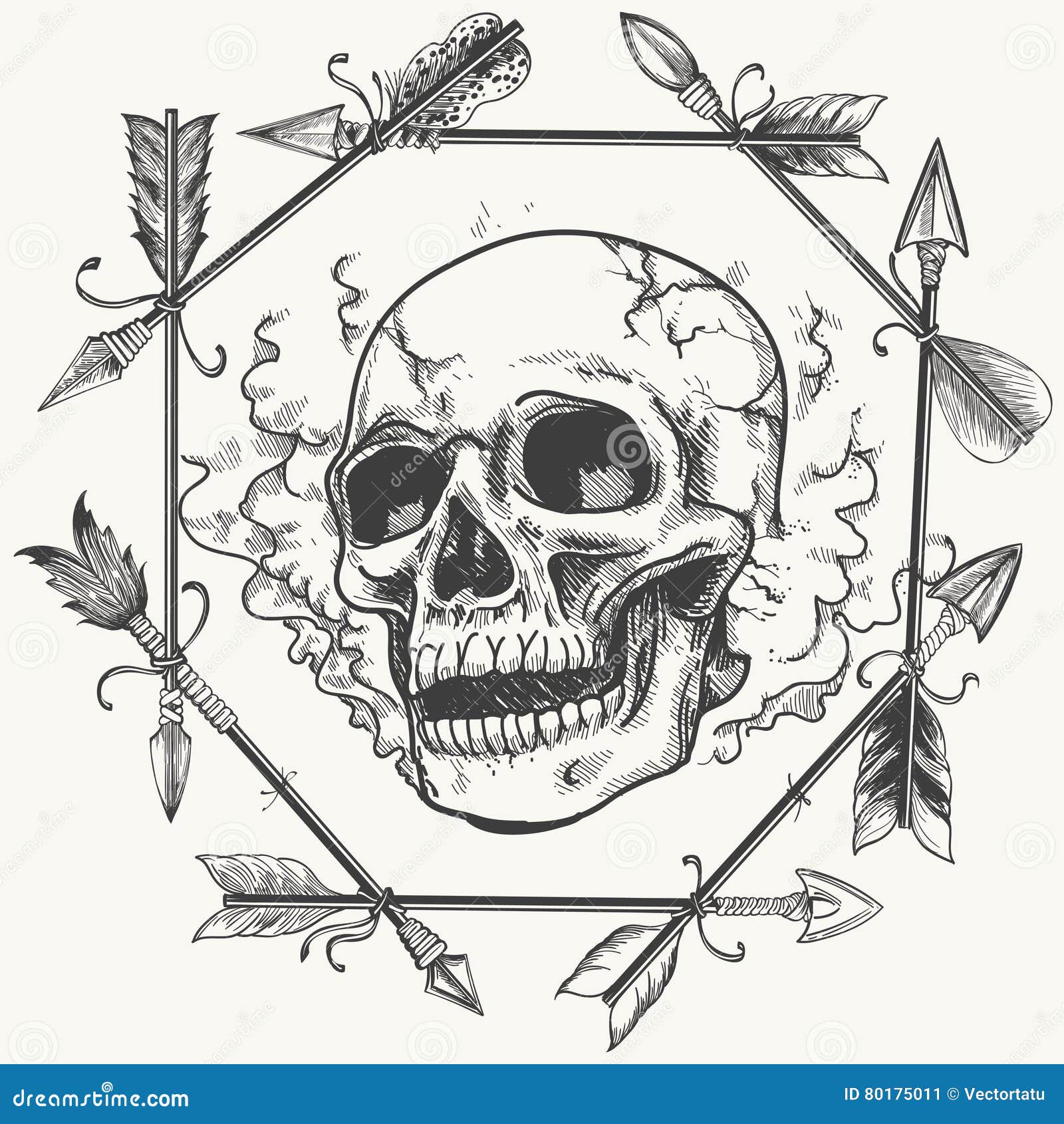 Sketch Smoke Skull and Arrows Frame Stock Vector - Illustration of ...