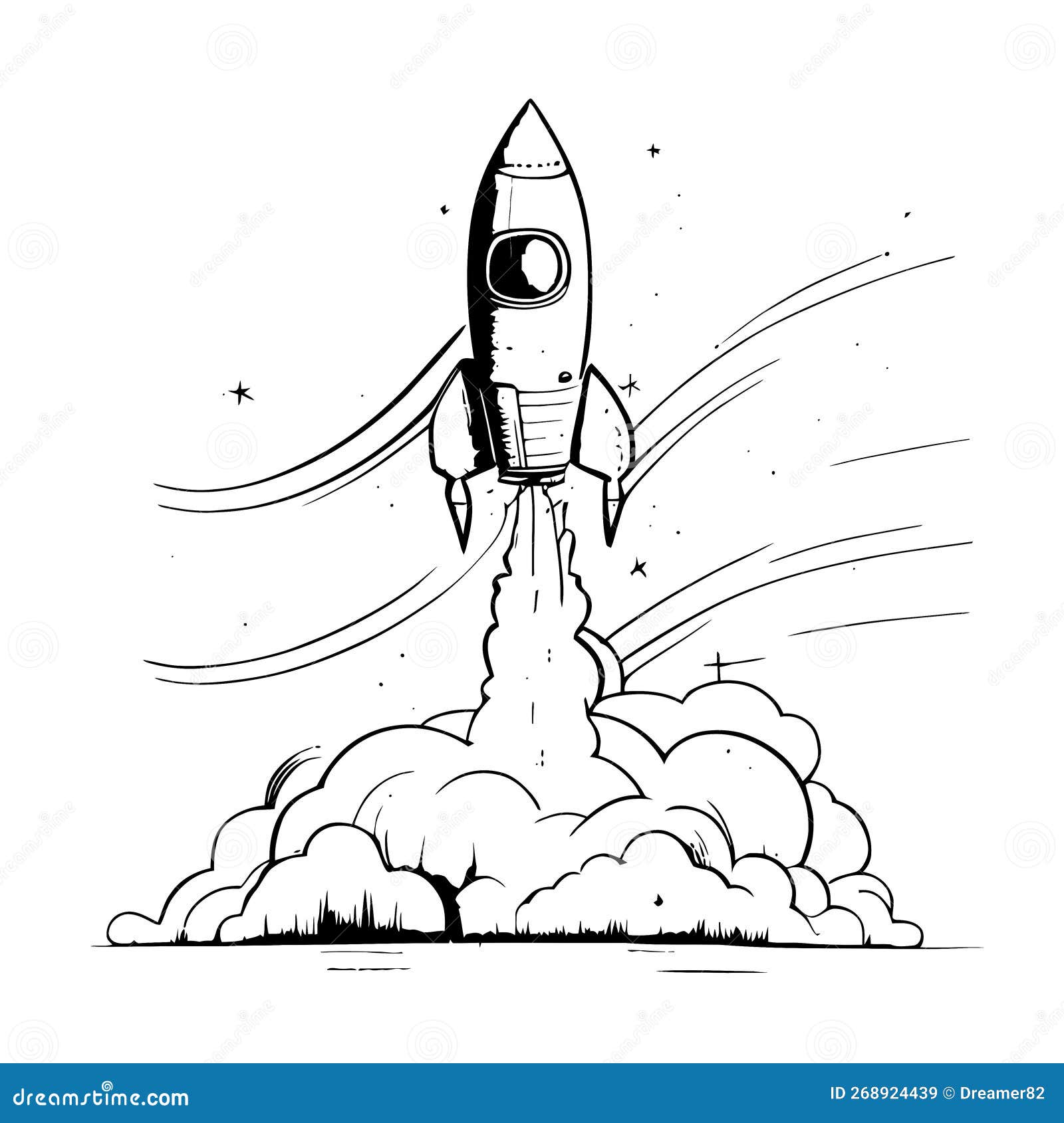 Sketch of a Space Rocket Taking Off Stock Illustration - Illustration ...