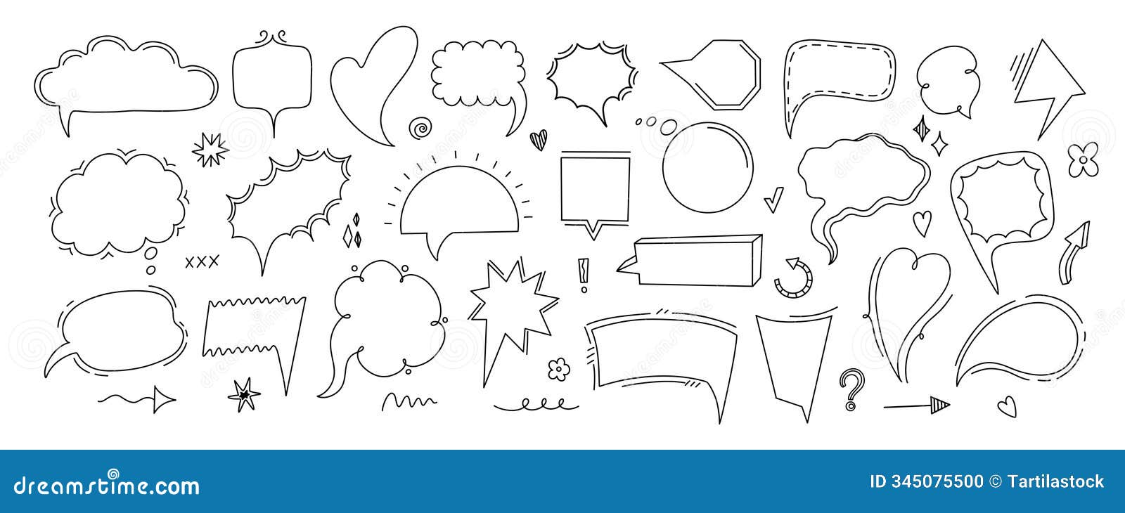 Sketch Speech Bubble. Hand Drawn Cute Doodle Message Stickers, Hand ...