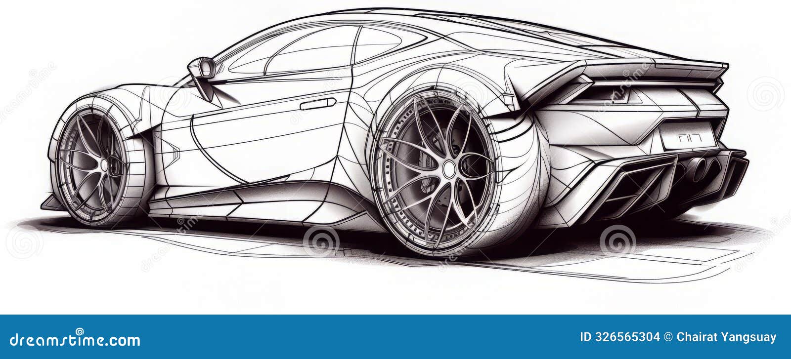 Sketch of a Sports Car with Large Wheels Stock Illustration ...