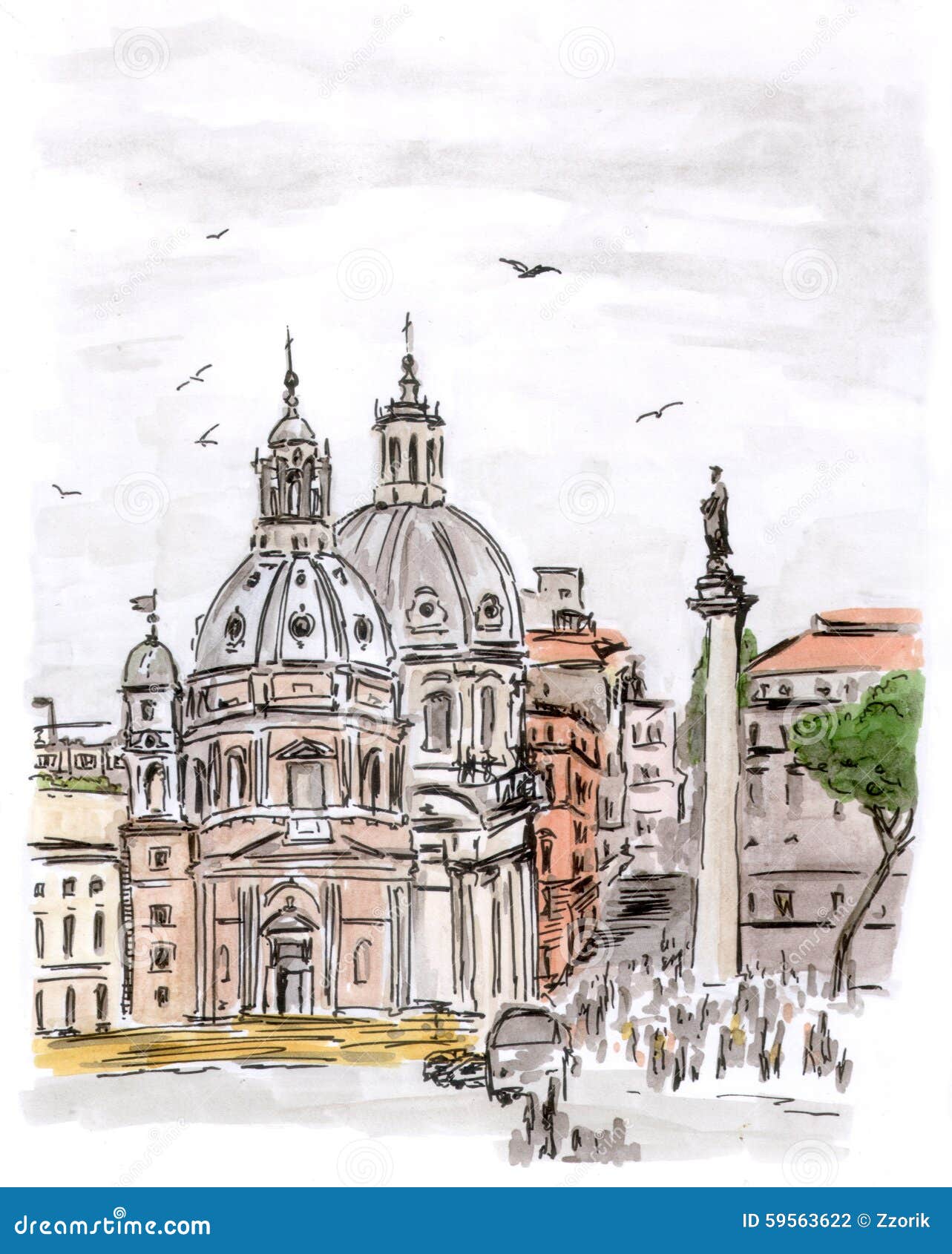 Sketch of square in Rome stock illustration. Illustration of landmark ...