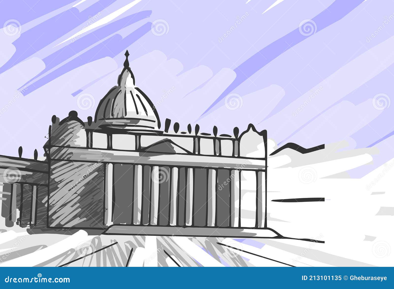 Sketch of St Peter`s Square in Rome Stock Illustration - Illustration ...