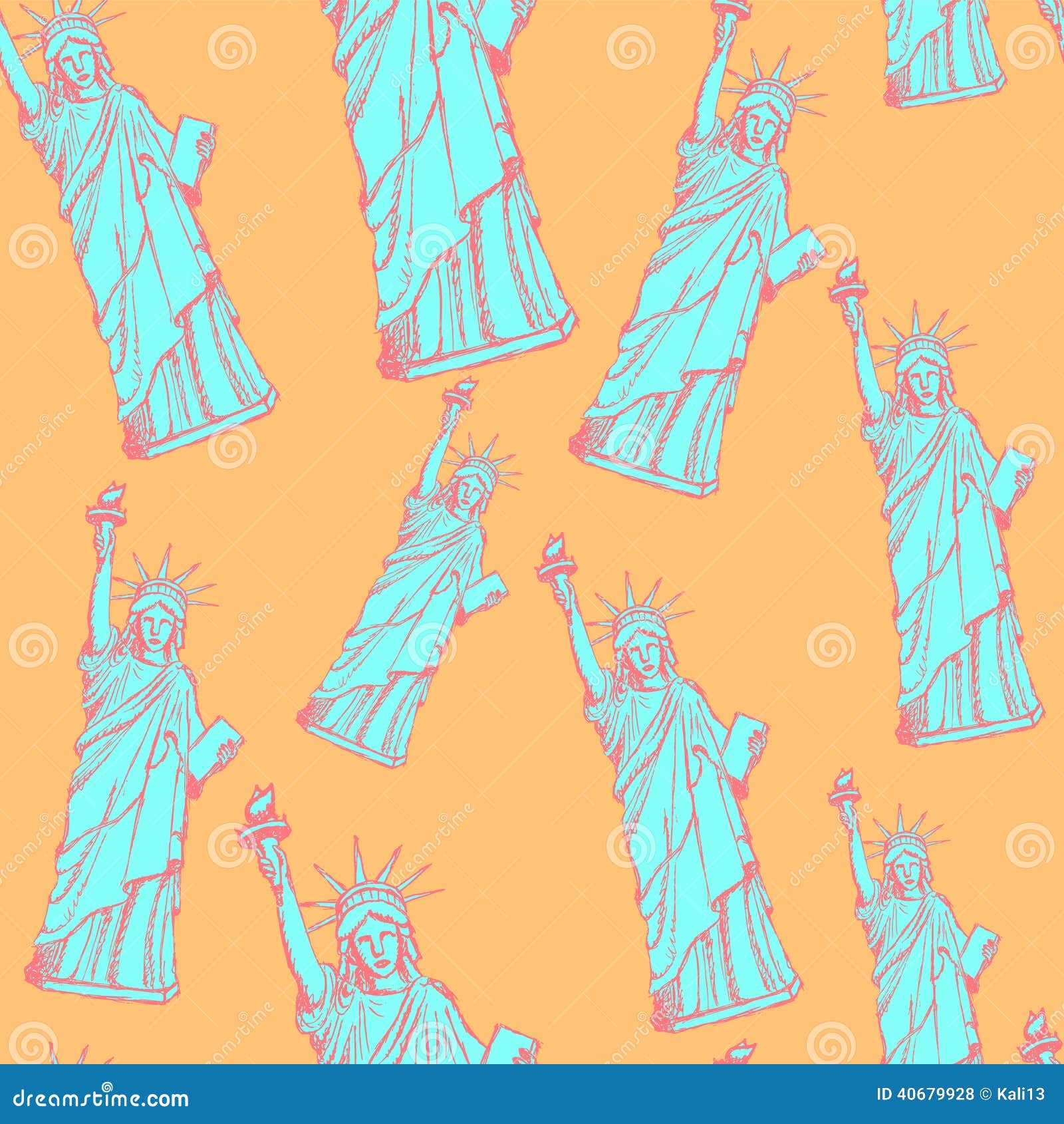 Sketch Statue of Liberty, Vector Seamless Pattern Stock Vector ...