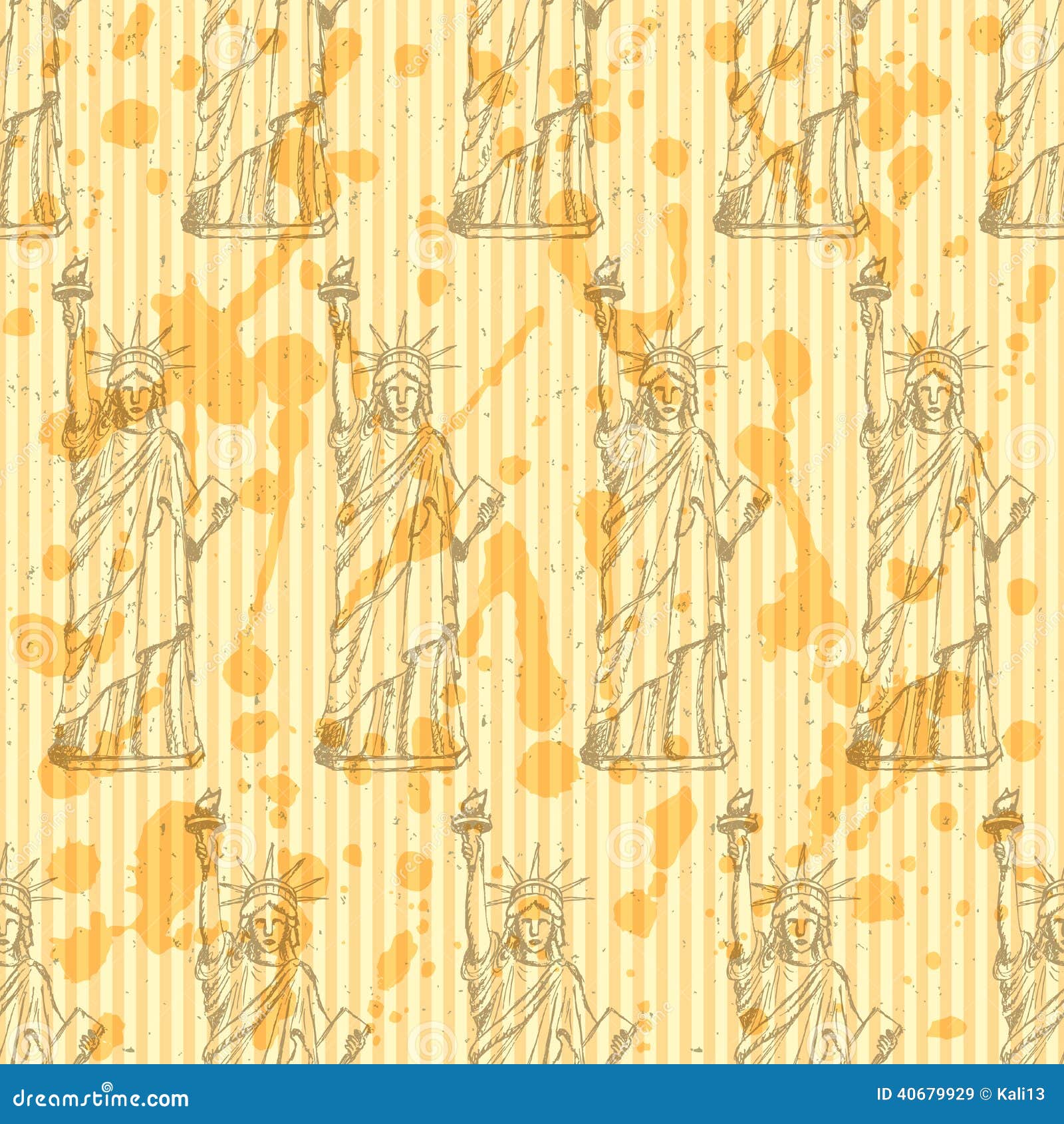 Sketch Statue of Liberty, Vector Seamless Pattern Stock Vector ...