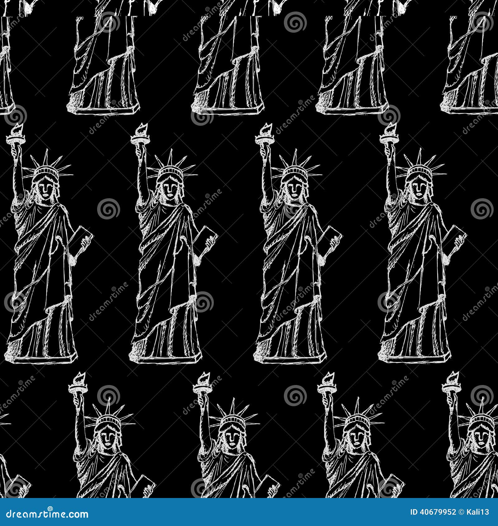 Sketch Statue of Liberty, Vector Seamless Pattern Stock Vector ...