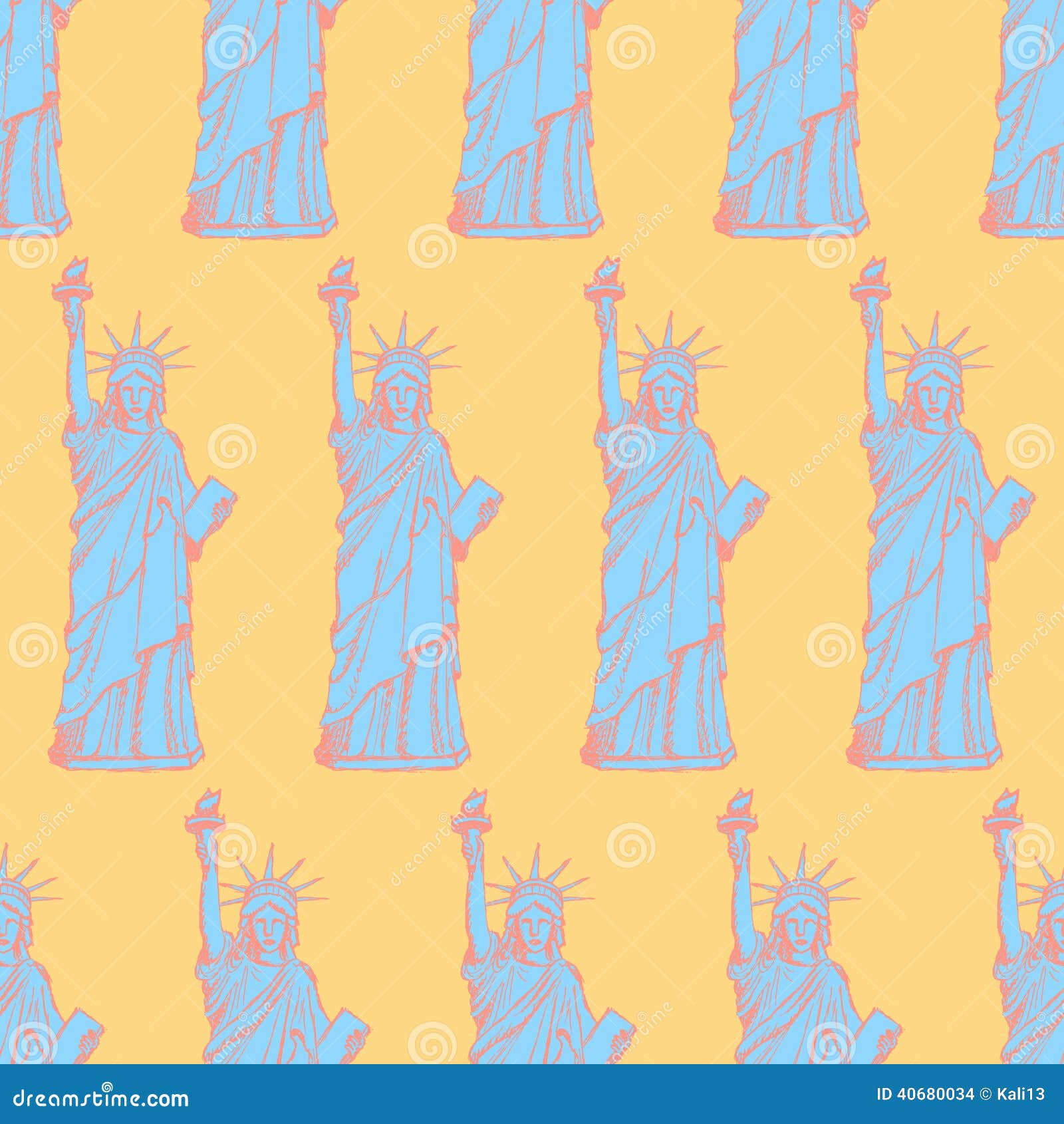 Sketch Statue of Liberty, Vector Seamless Pattern Stock Vector ...
