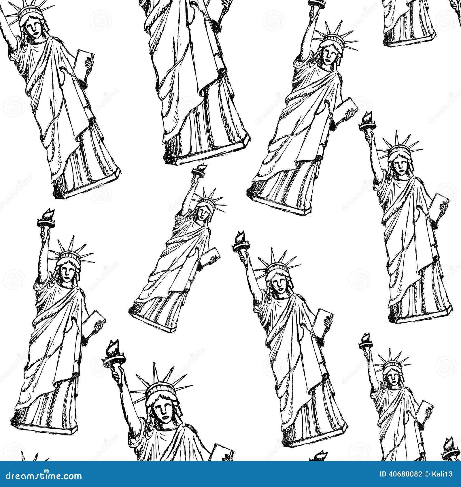 Sketch Statue of Liberty, Vector Seamless Pattern Stock Vector ...